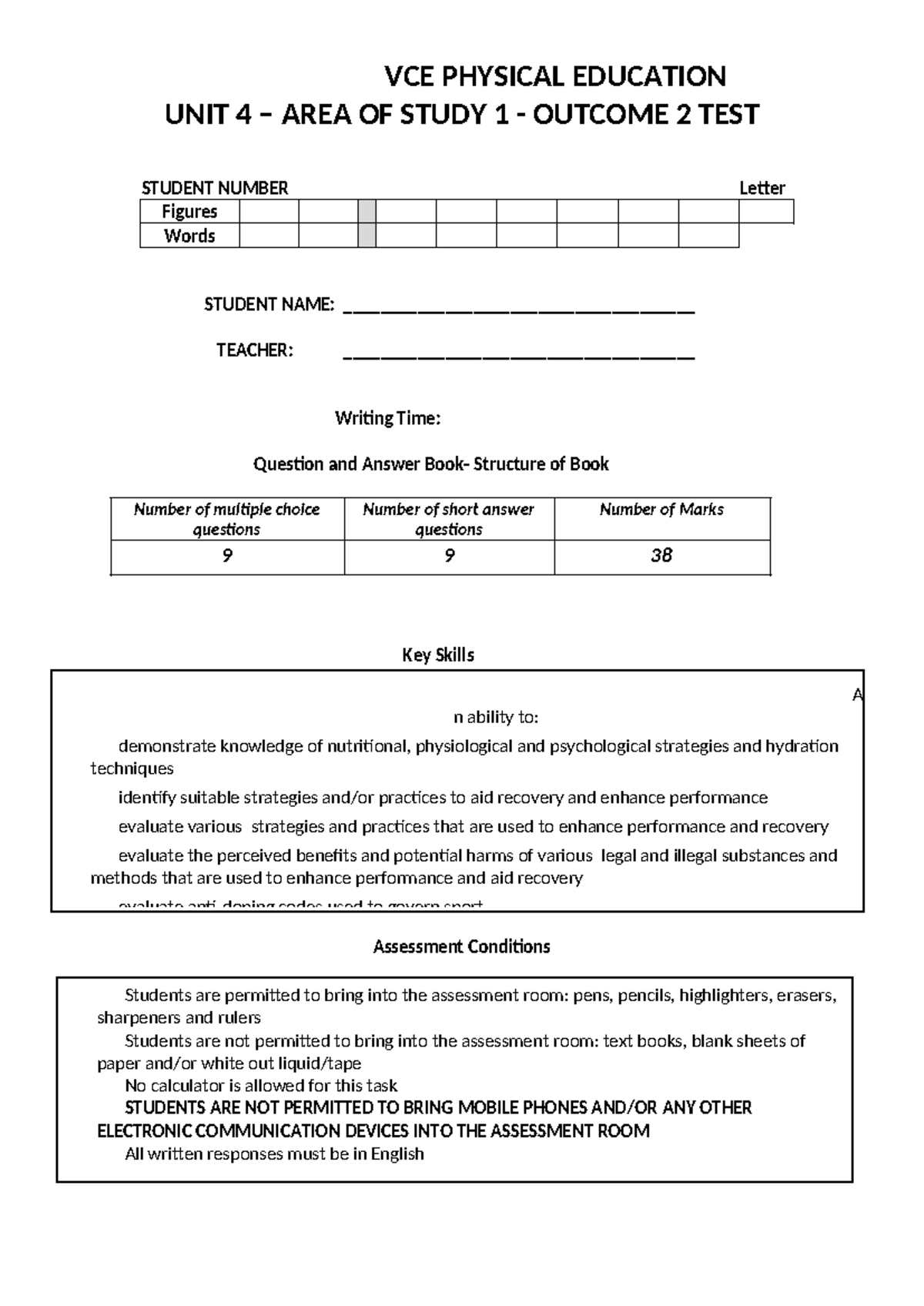 VCE PHYSICAL EDUCATION UNIT 4 AOS 1 OUTCOME 2 PRACTICE SAC 2 - Studocu
