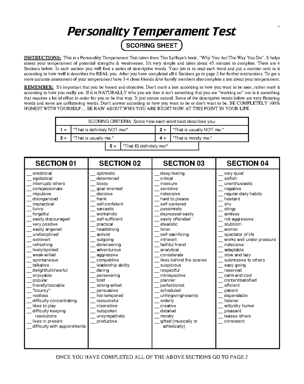 Personality-Temperament-Test - Personality Temperament Test SCORING ...