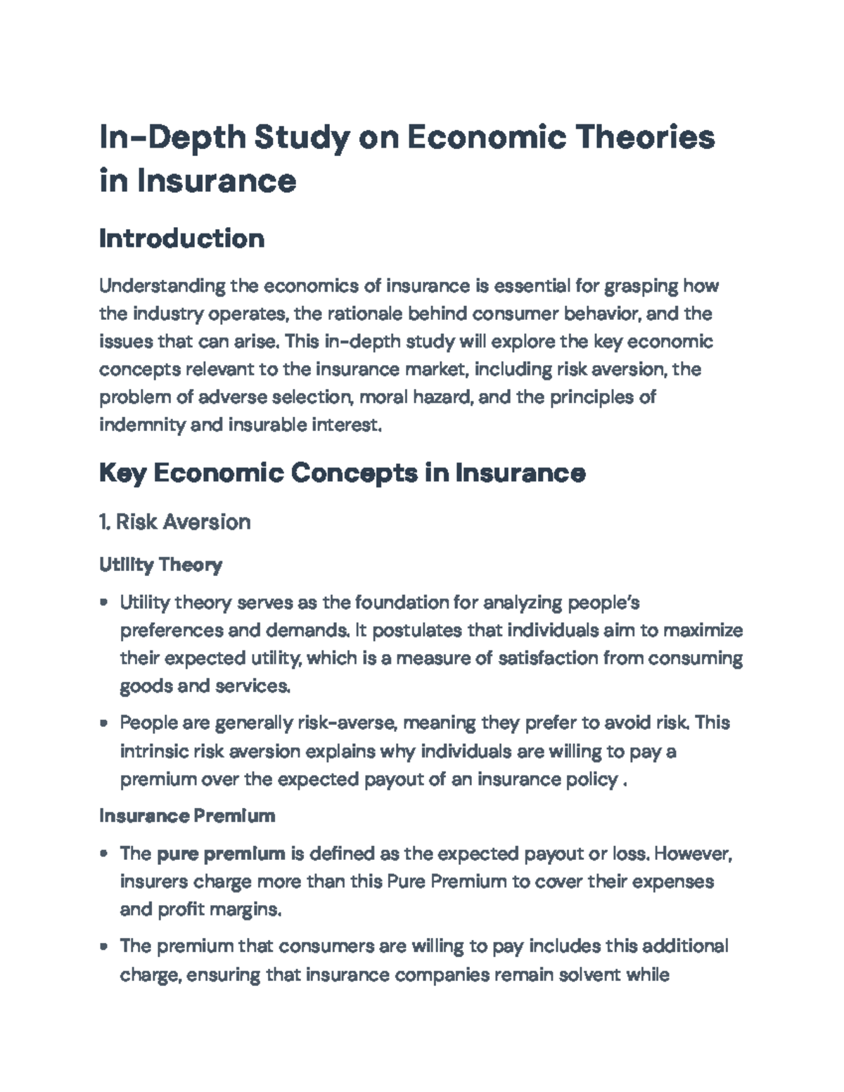 In-Depth Study: Economic Theories in Insurance (ECO 401) - Studocu