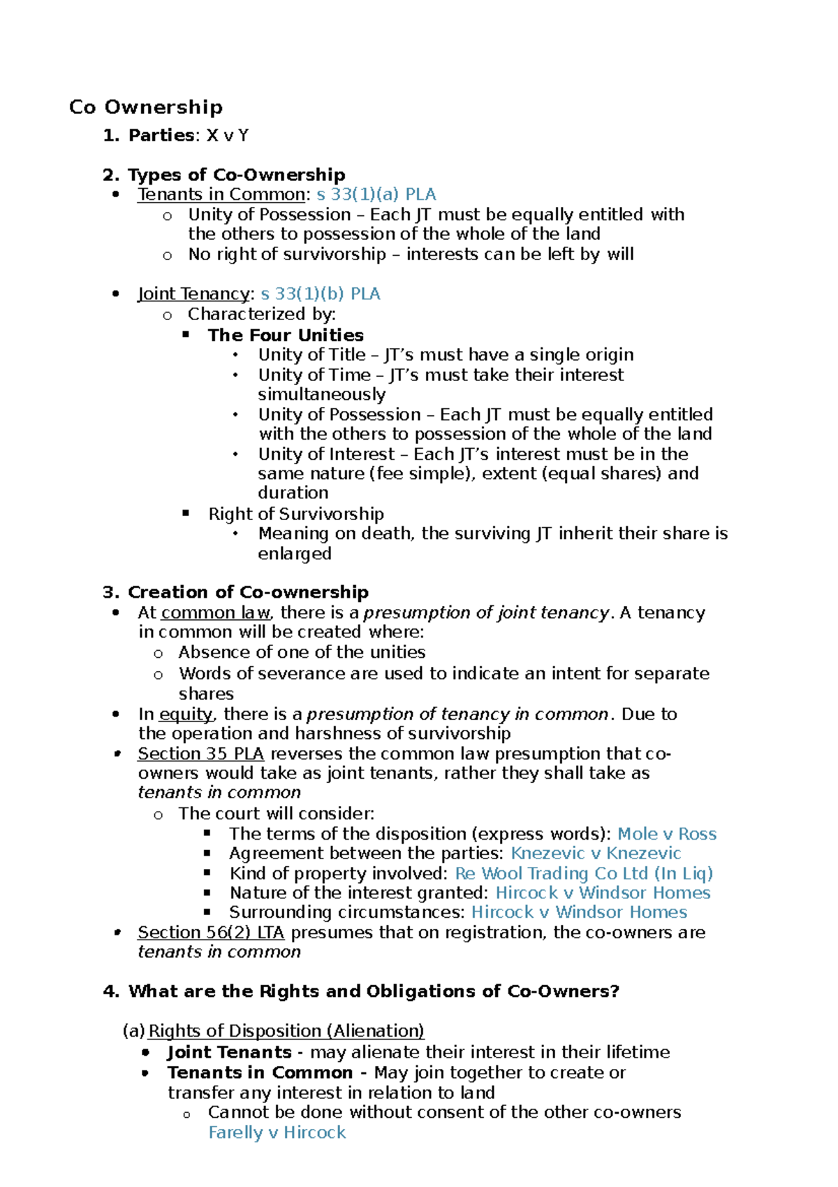 Co Ownership - Co Ownership Parties: X v Y Types of Co-Ownership ...
