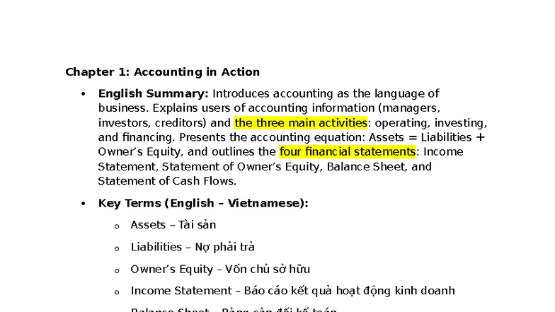 Chapter Summaries: Accounting in Action (ACCT 101) - Studocu