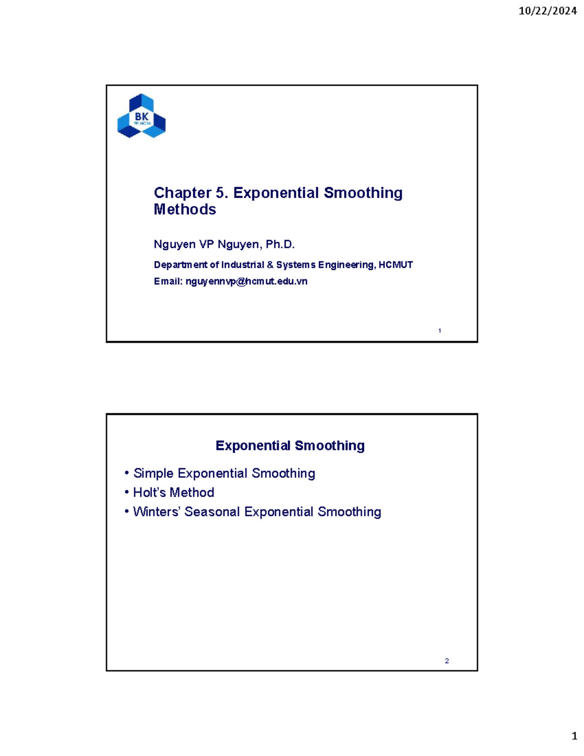 Chapter 6: Exponential Smoothing Methods - Forecasting Techniques - Studocu