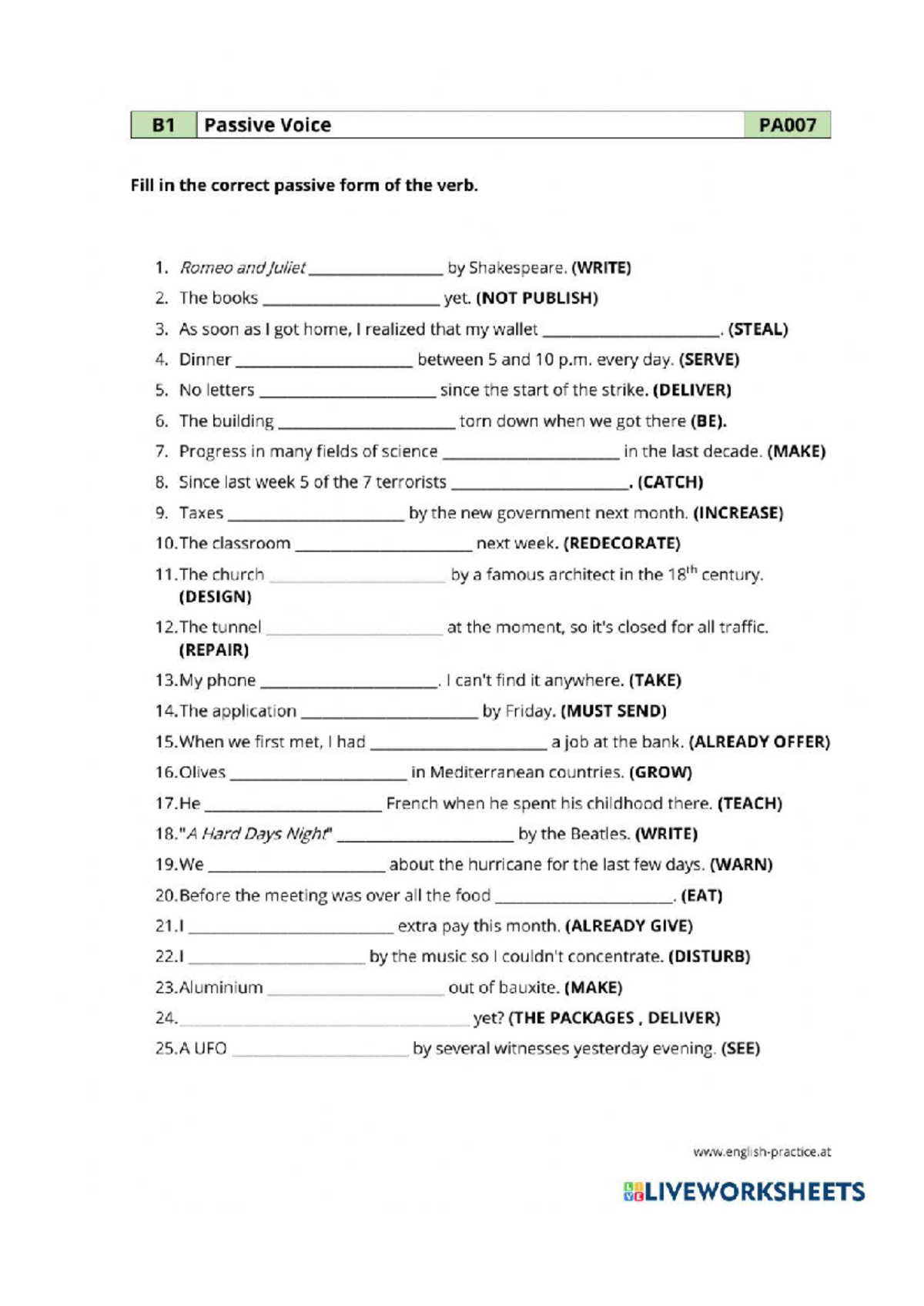 English for Second Language (ESL_Passive Voice) - B1 Passive Voice ...