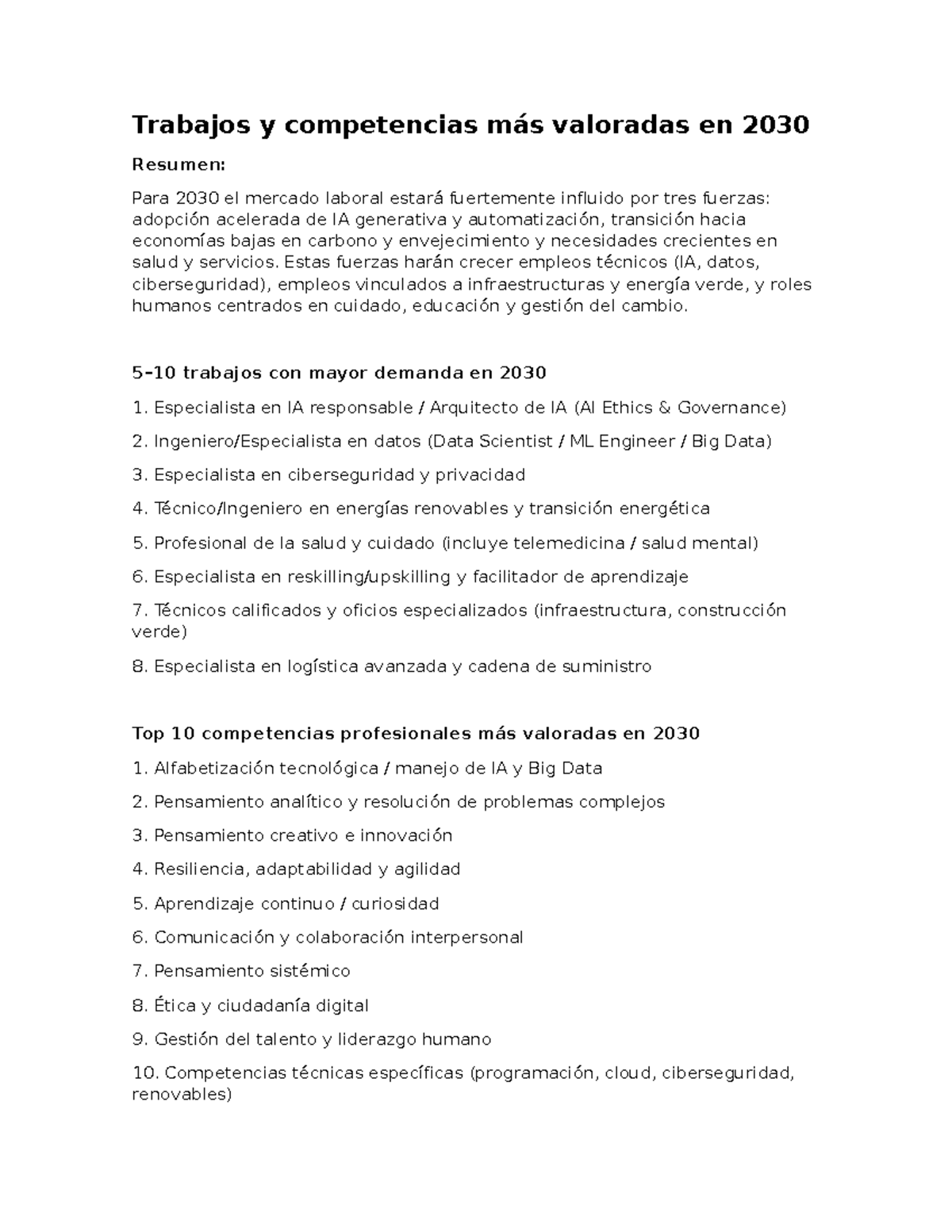 Trabajos y Competencias Valorizadas en 2030 - BLACKBOARD - Studocu