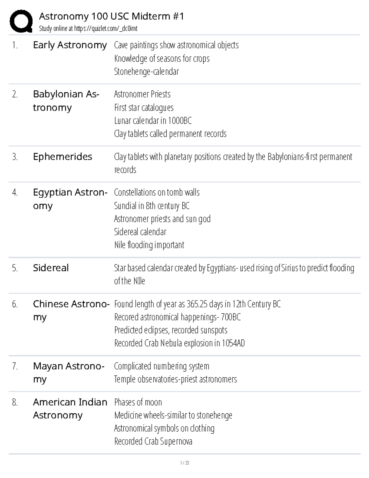 Astronomy 100 USC Midterm 1 Study Guide: Key Concepts and Notes - Studocu