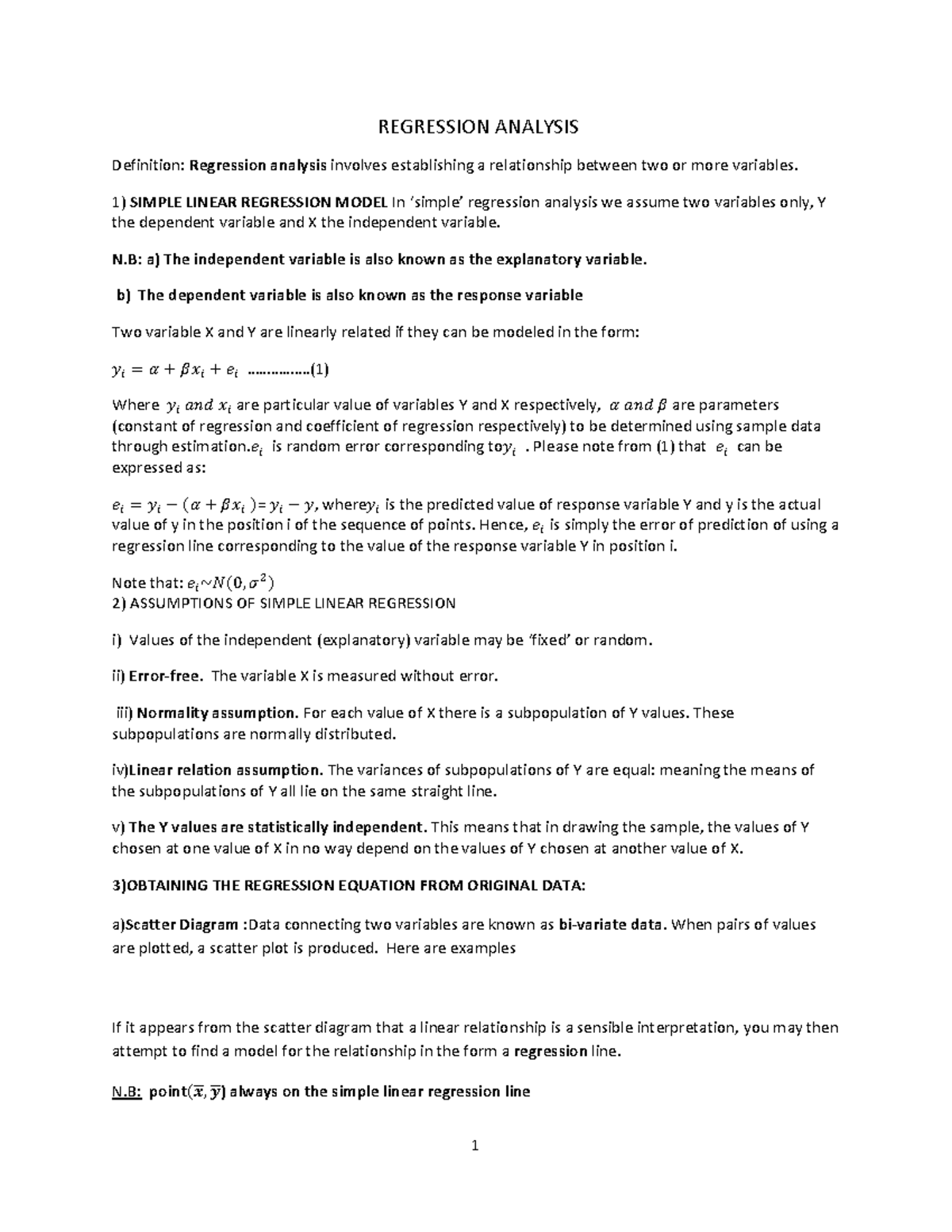 Regression Analysis for BS242: Simple Linear Regression Model - Studocu