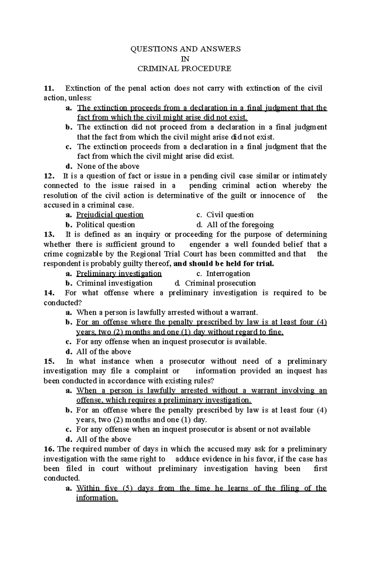 Criminal Procedure Q&A Review for Law Course (Crim-101) - Studocu