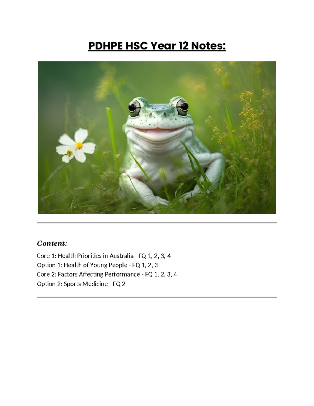 PDHPE HSC Year 12 Notes: Core 1 & 2 Health Priorities & Performance ...