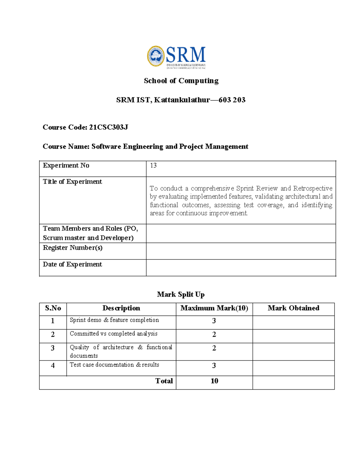 Week 13 Rubric Sheet Sprint review & Retrospective (1) - School of ...