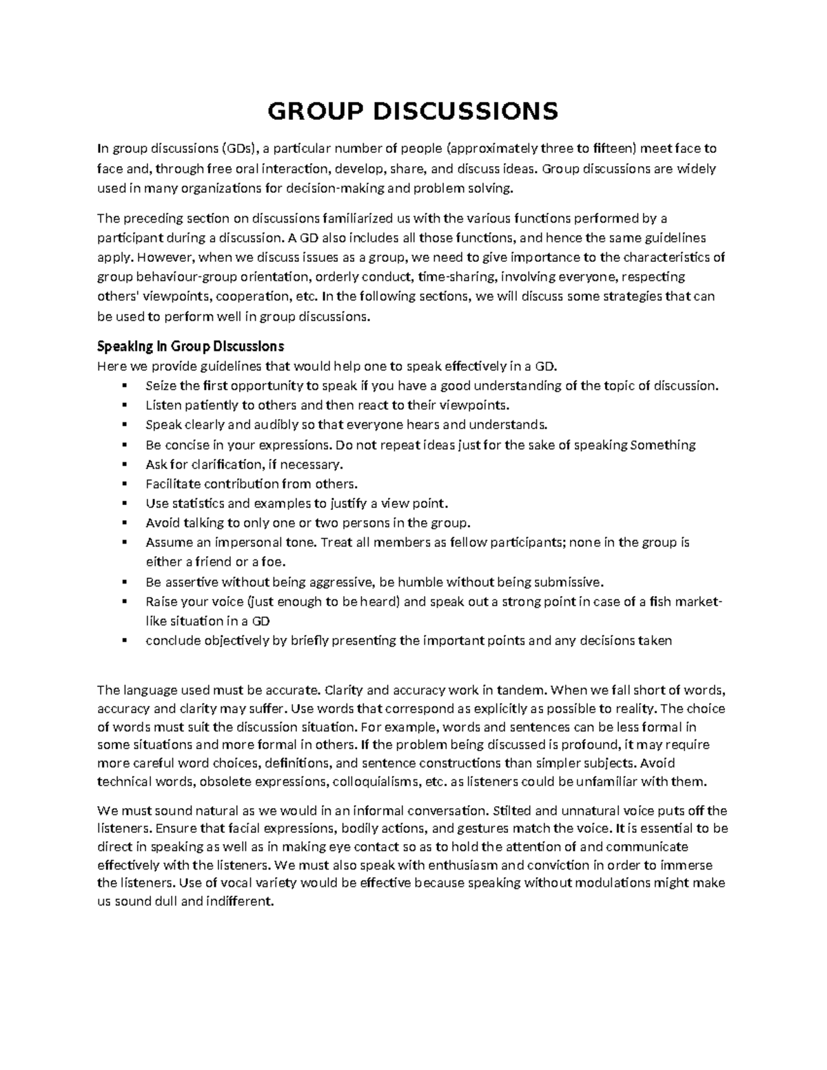 Effective Strategies for Group Discussions (GD) - Studocu