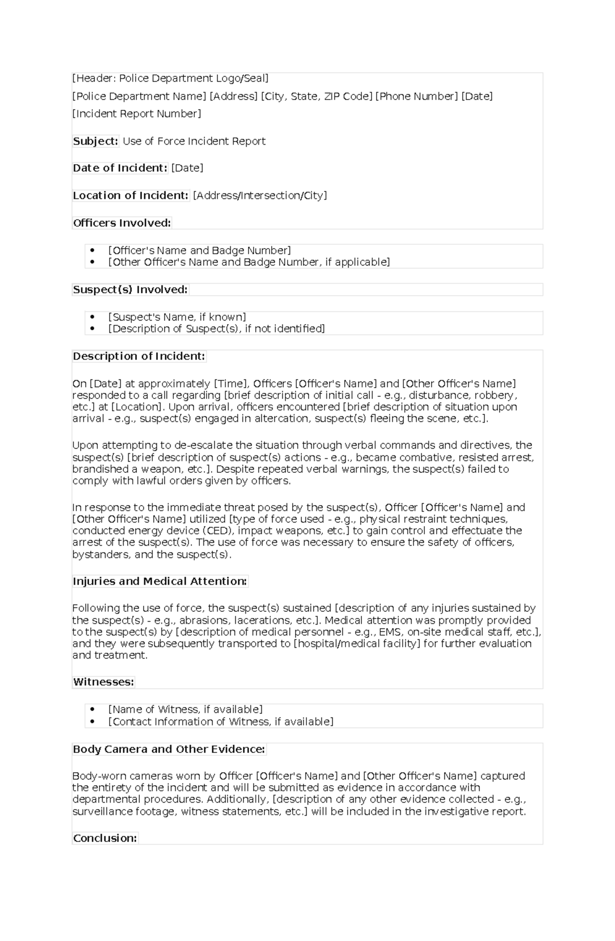 Final Exam - USE OF Force Incident Report - Police Documentation - Studocu