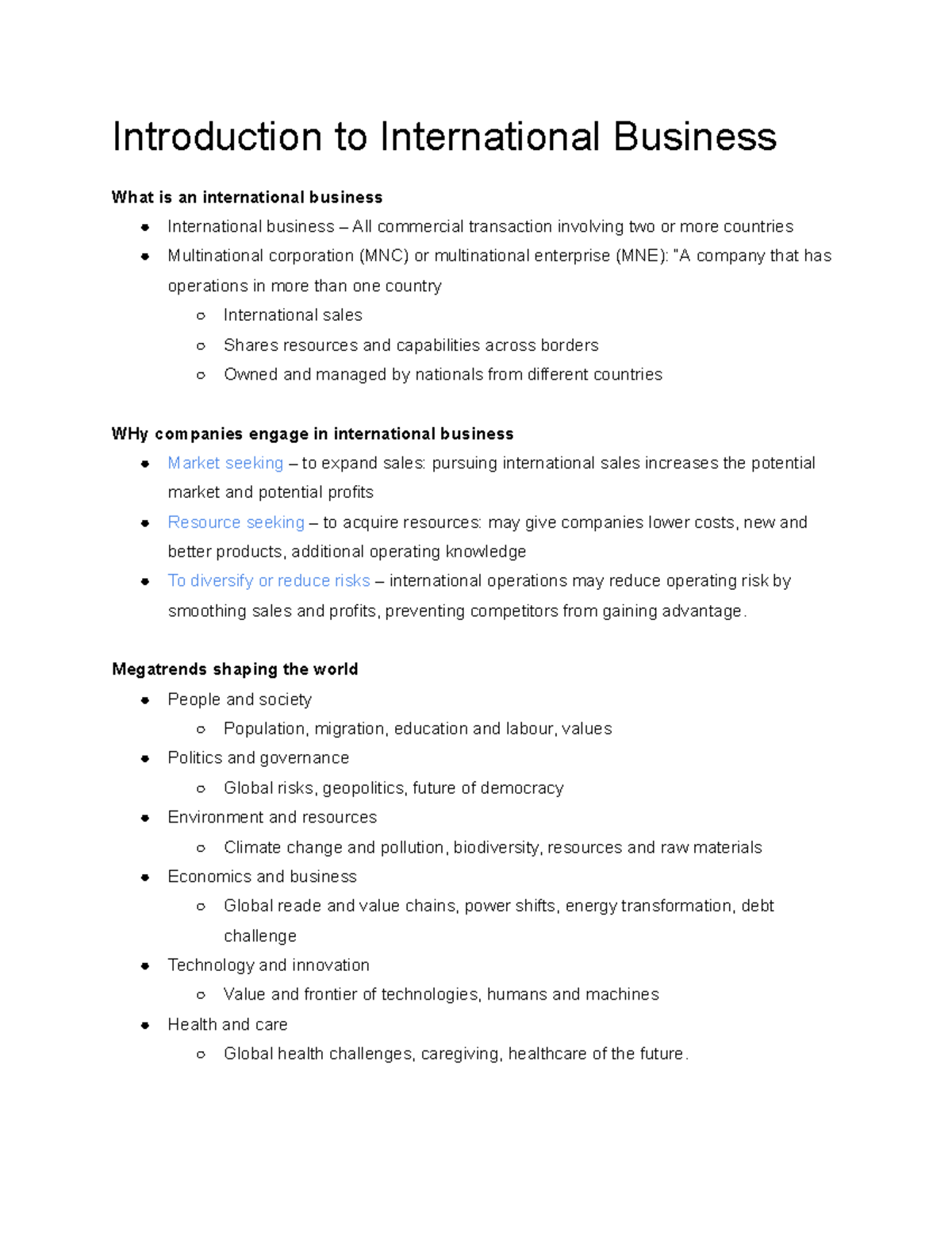 International Business (IB) Notes: Key Concepts & Global Trends - Studocu
