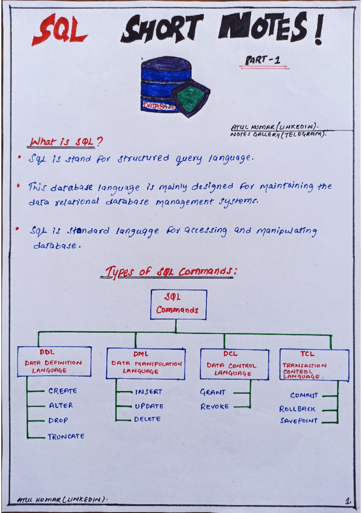 SQL Short Notes - You are welcome - Life 101 - Studocu