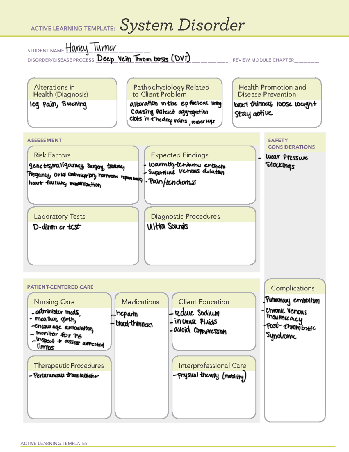 System Disorder DVT - ACTIVE LEARNING TEMPLATES System Disorder STUDENT ...