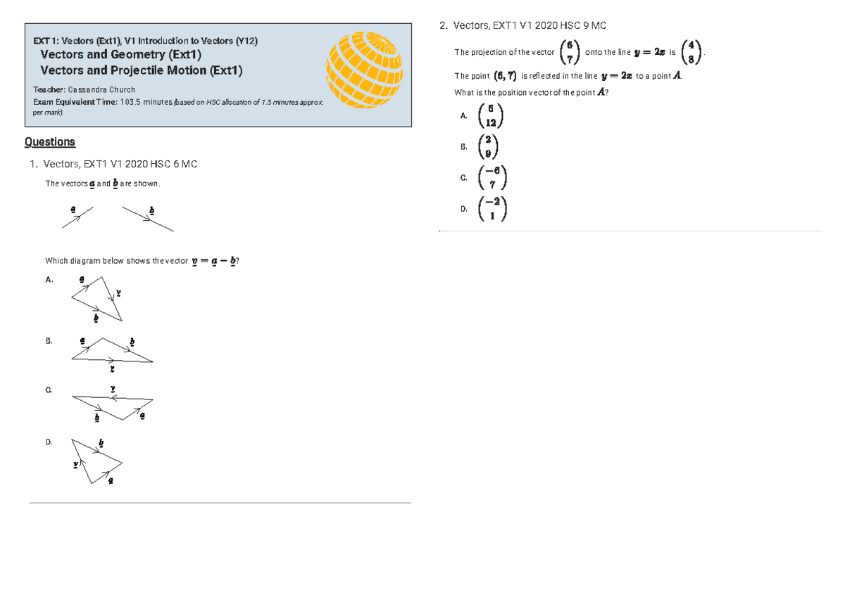 V1 Introduction to Vectors - Geometry and Projectiles - 1. Vectors ...