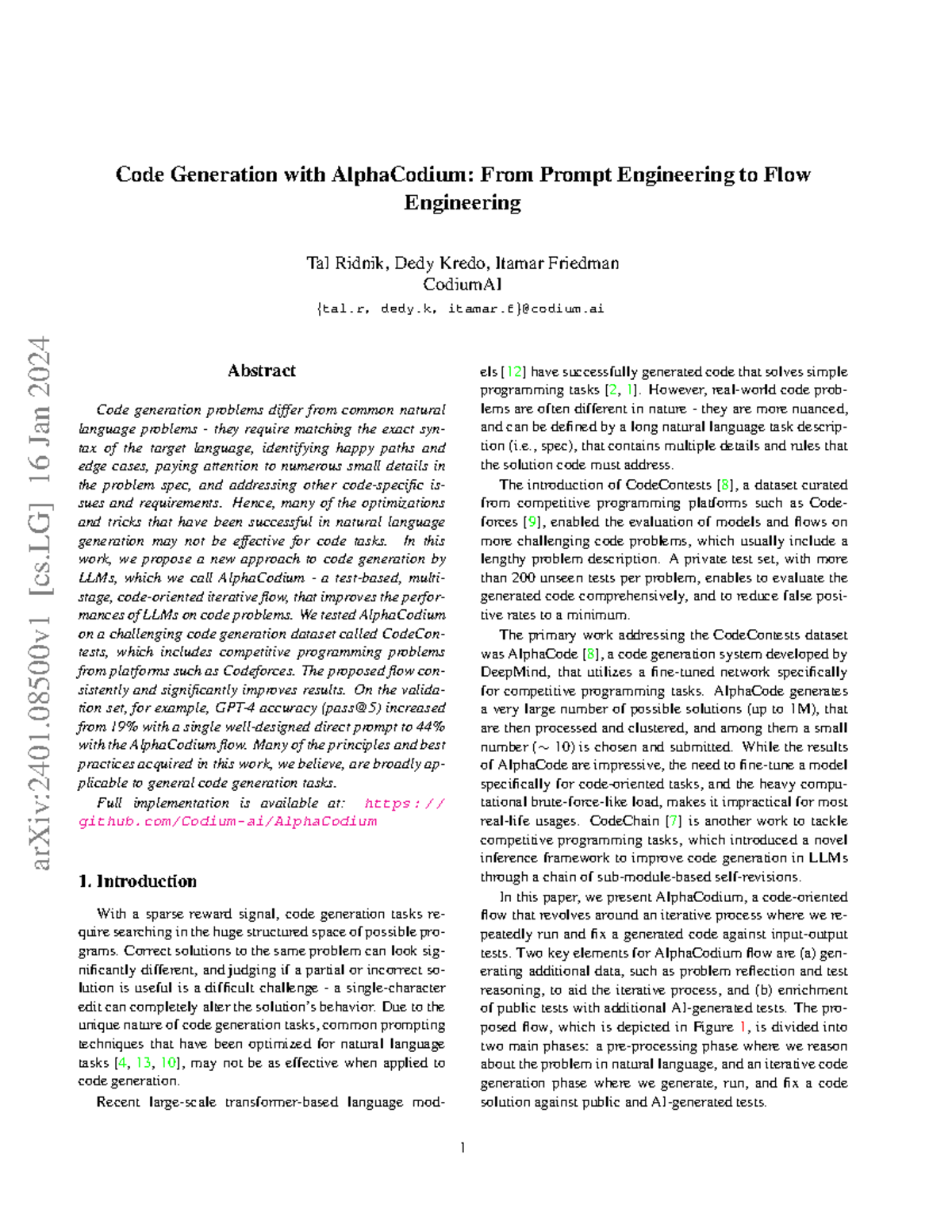 AlphaCodium - Enhancing Code Generation for Competitive Programming - Studocu