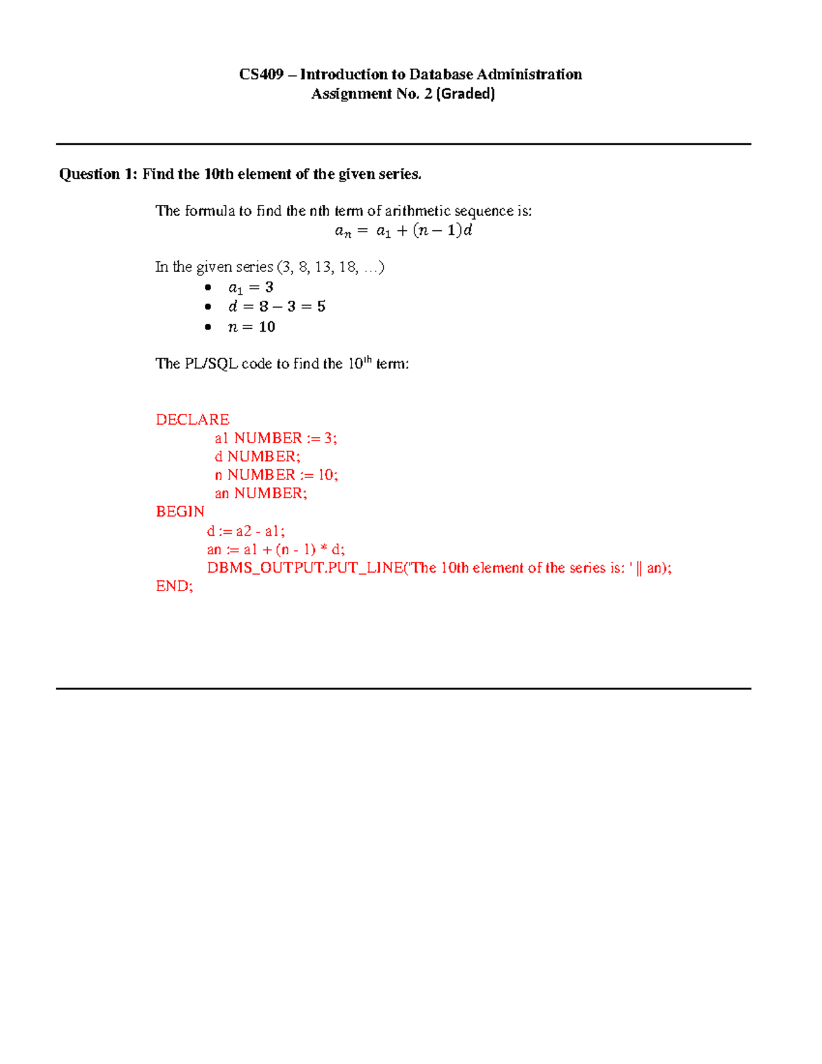 Fall 2024 CS09 2 - Fall 2024 CS09 2 - CS409 – Introduction to Database Administration Assignment ...