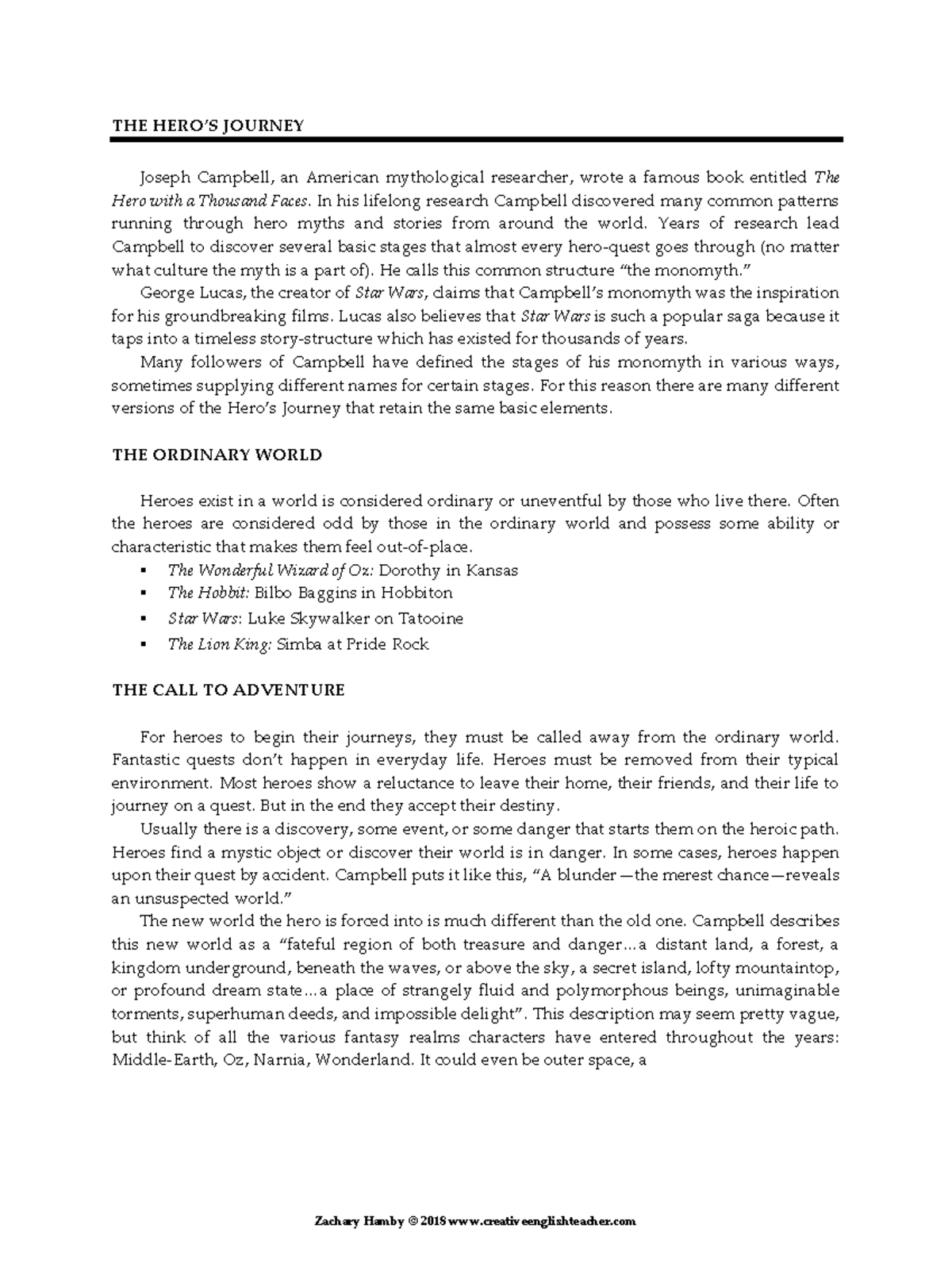 The Hero Journey - Notes - THE HERO’S JOURNEY Joseph Campbell, an ...