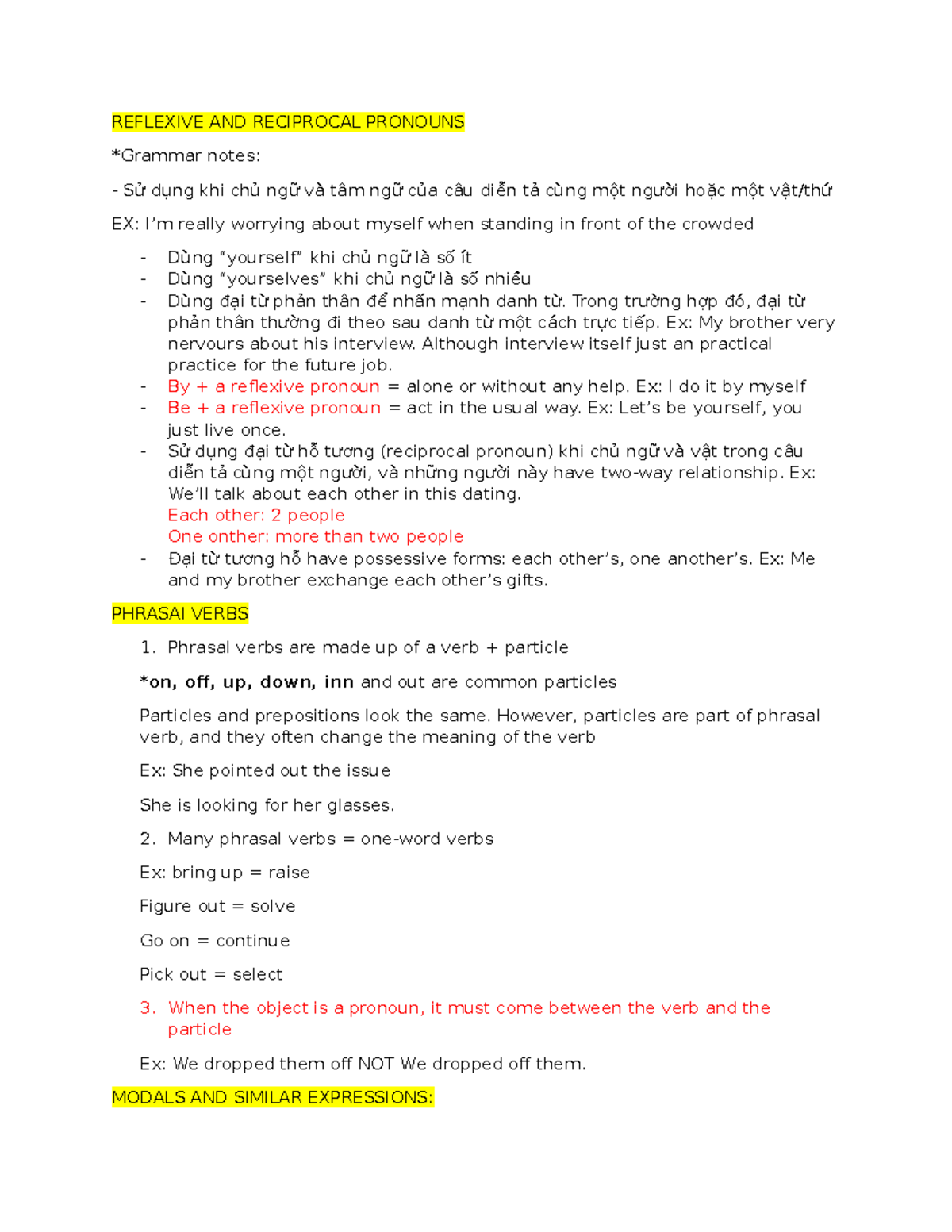 Reflexive & Reciprocal Pronouns: Comprehensive Grammar Notes - Studocu