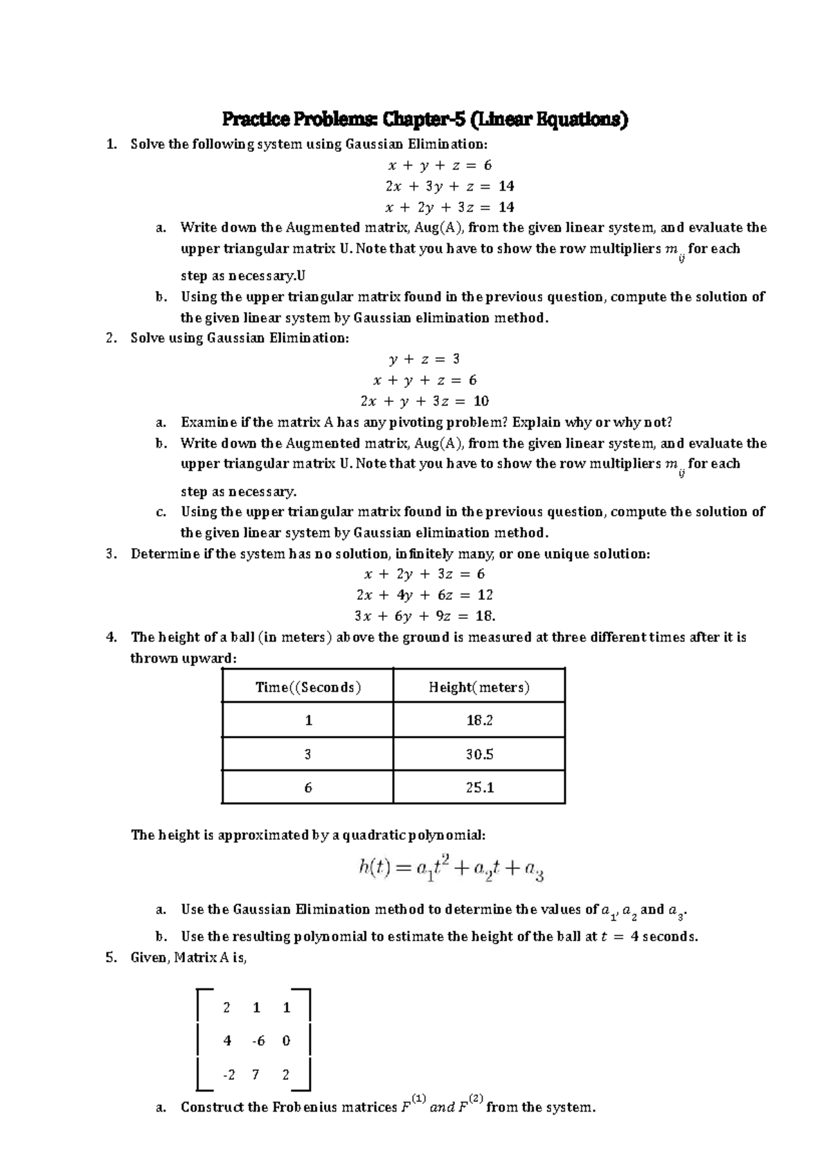 Practice Problems: Chapter-5 (Linear Equations) - Studocu
