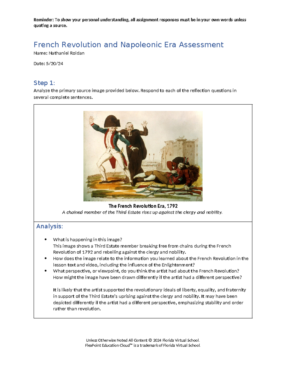French Revolution (1789-1799) Assignment: Analyzing Perspectives and ...