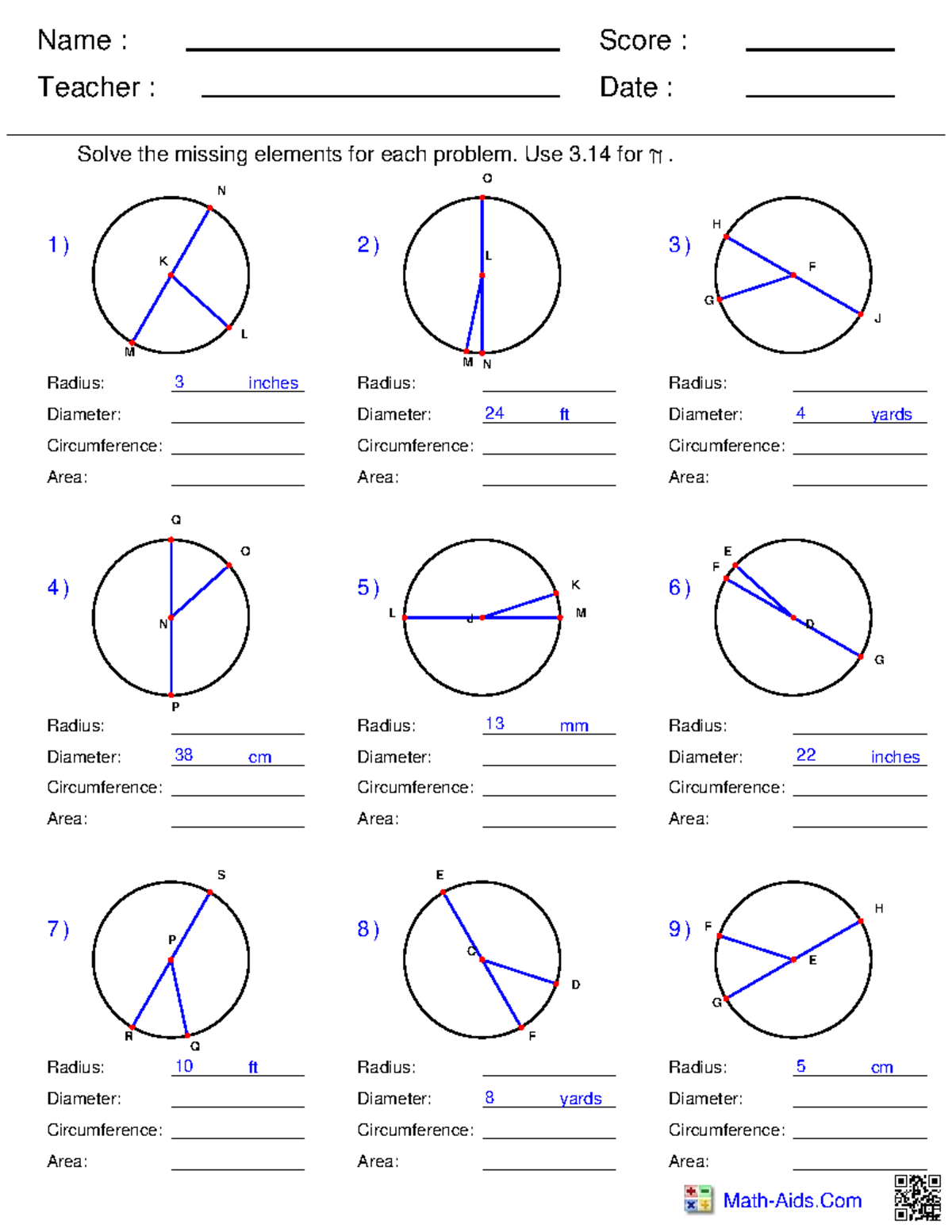 Circumference and Area of Circles - Math 101 Worksheet - Studocu