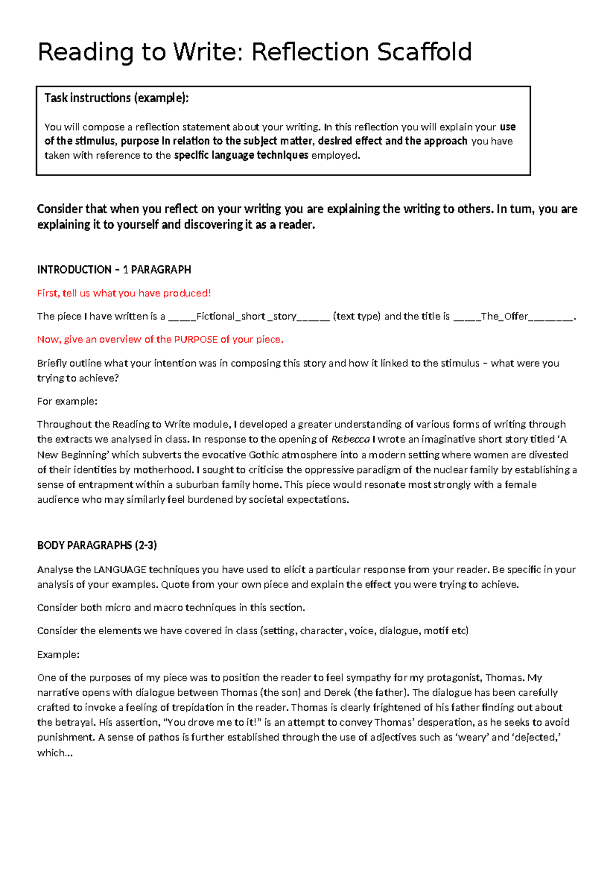 ENG101: Reflection Scaffold for Writing Analysis - Studocu
