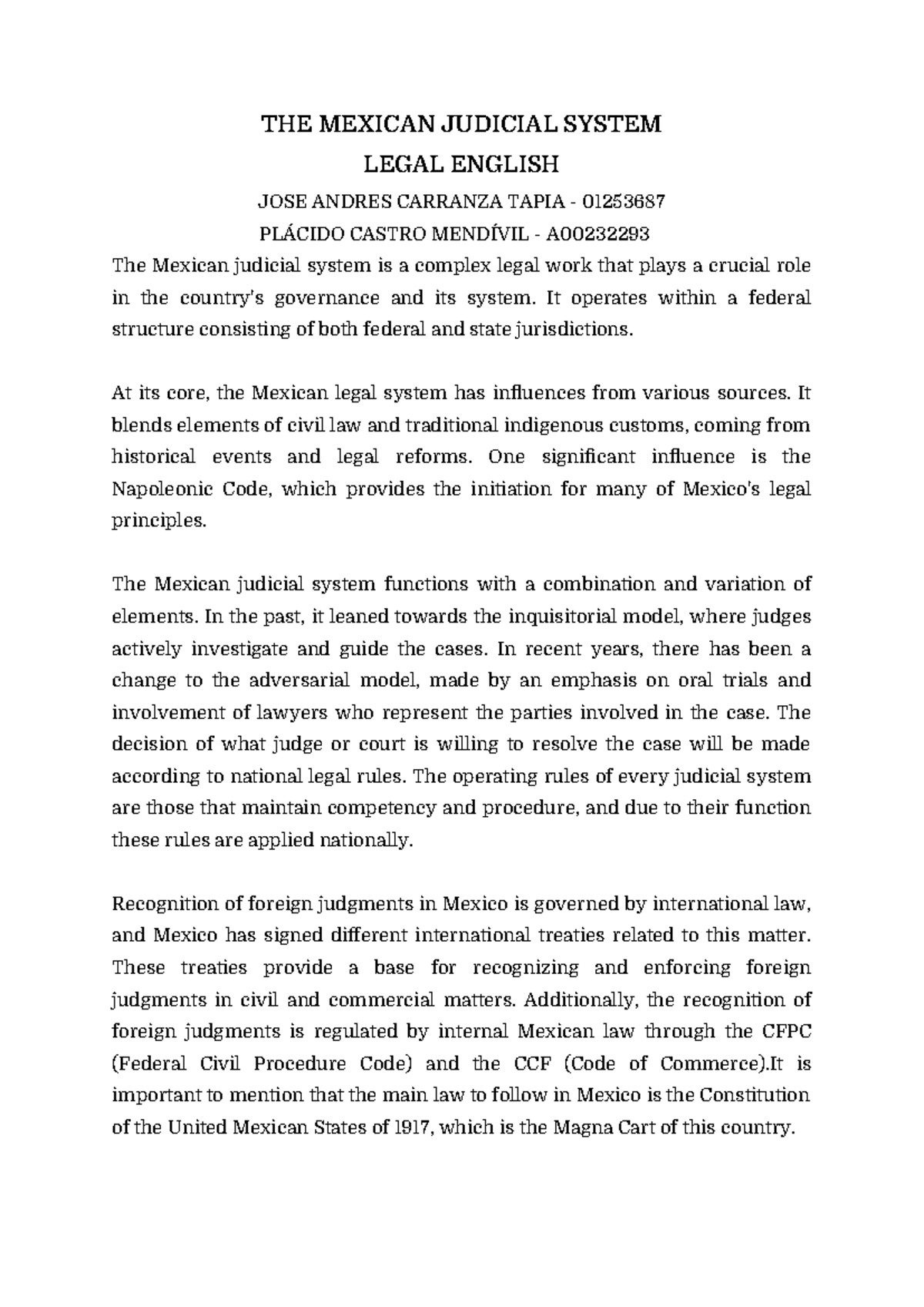 Act ingles legal - THE MEXICAN JUDICIAL SYSTEM LEGAL ENGLISH JOSE ...