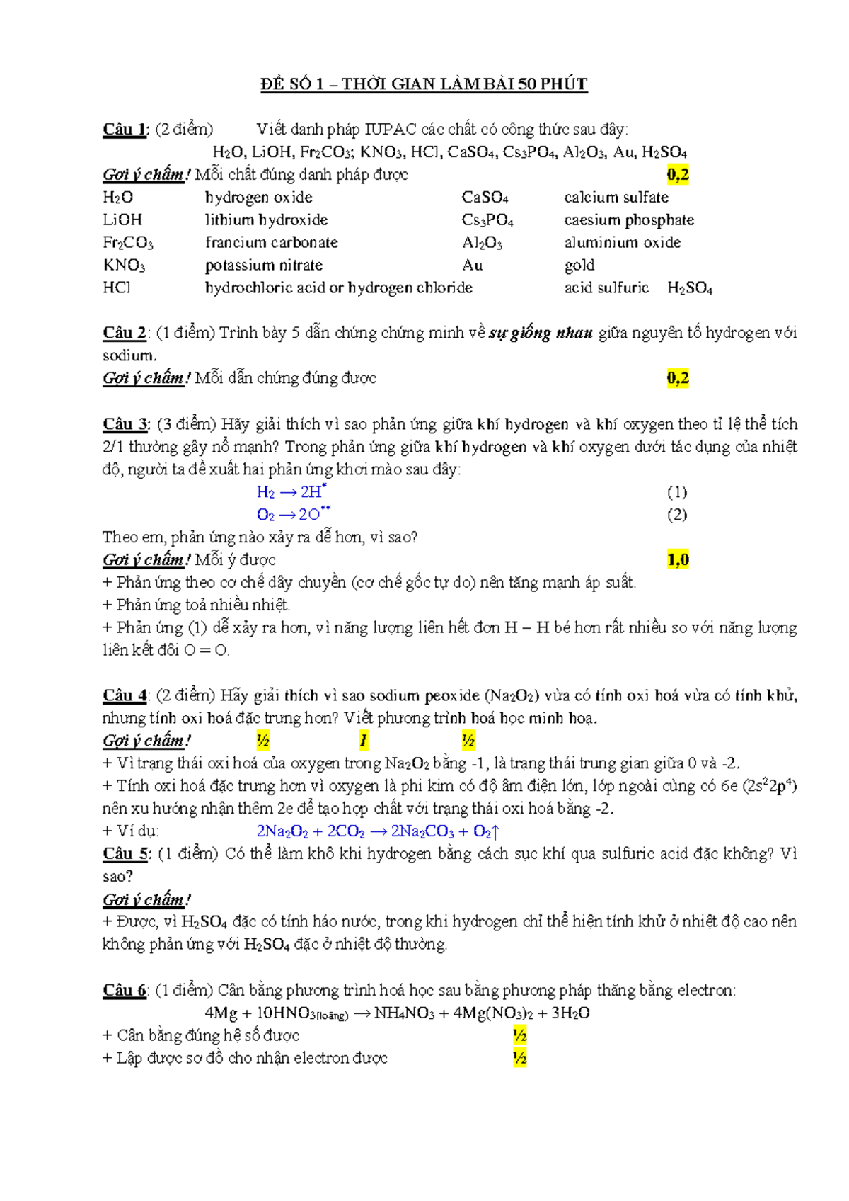 ĐỀ SỐ 1, 2, 4: DANH PHÁP IUPAC VÀ PHẢN ỨNG HÓA HỌC - Studocu