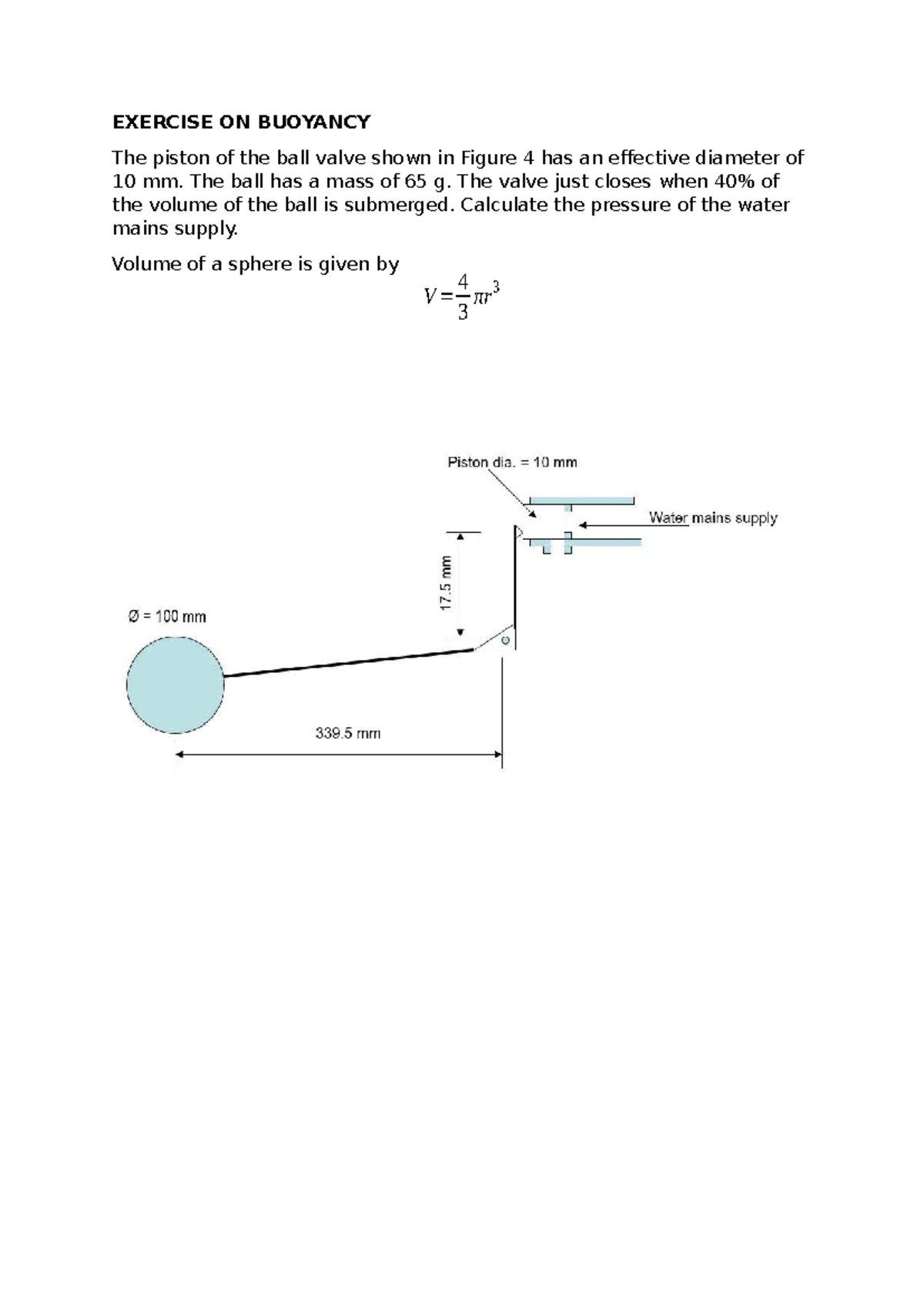 Exercise ON Buoyancy - Class work - S073RDH - EXERCISE ON BUOYANCY The ...