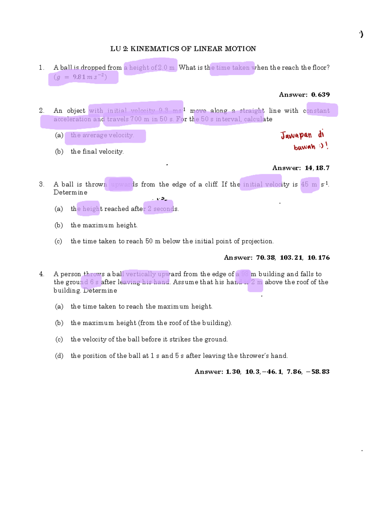 LU 2: Kinematics of Linear Motion - Physics Study Guide - Studocu