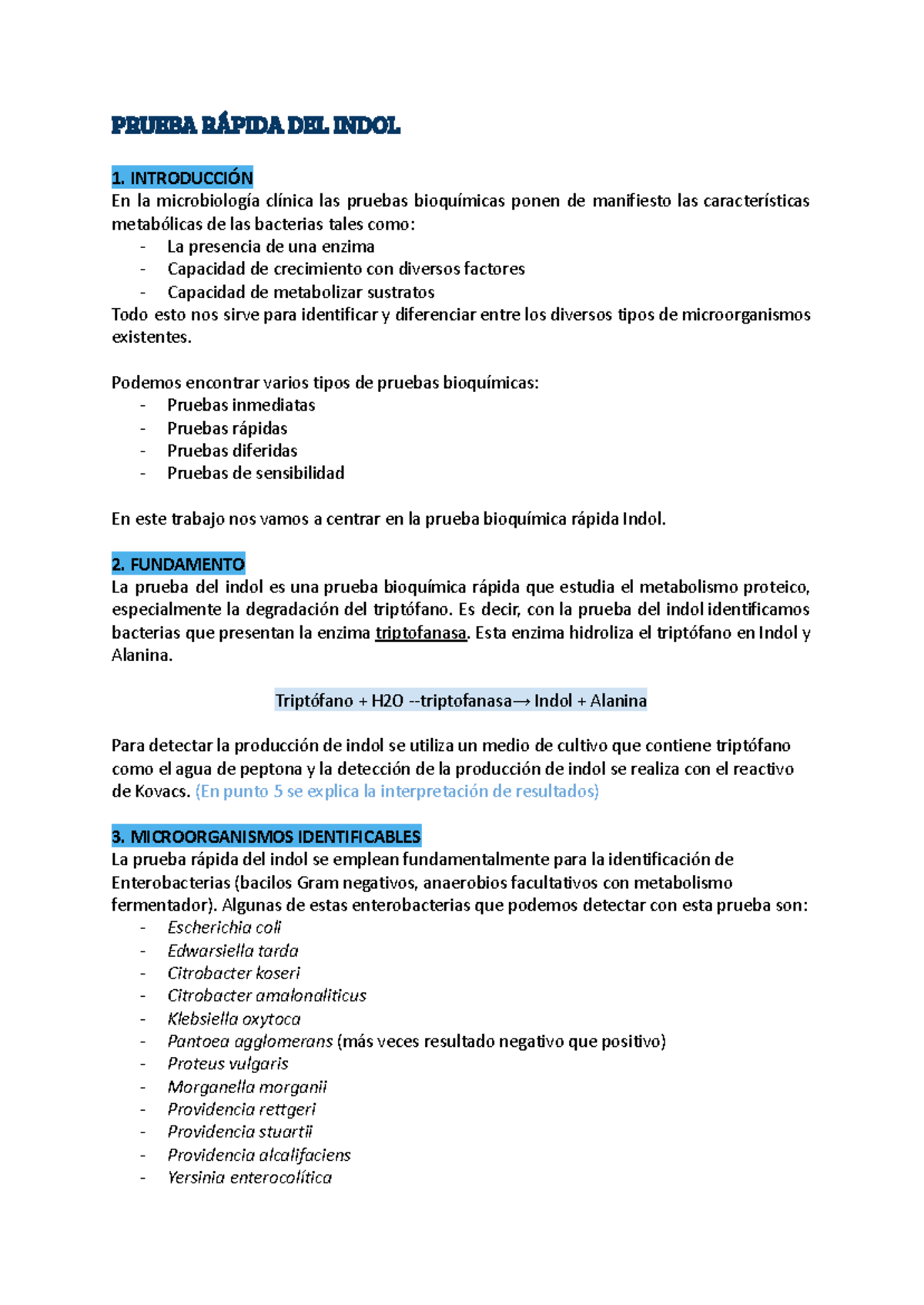 Rapid test for indol - PRUEBA RÁPIDA DEL INDOL 1. INTRODUCCIÓN En la ...