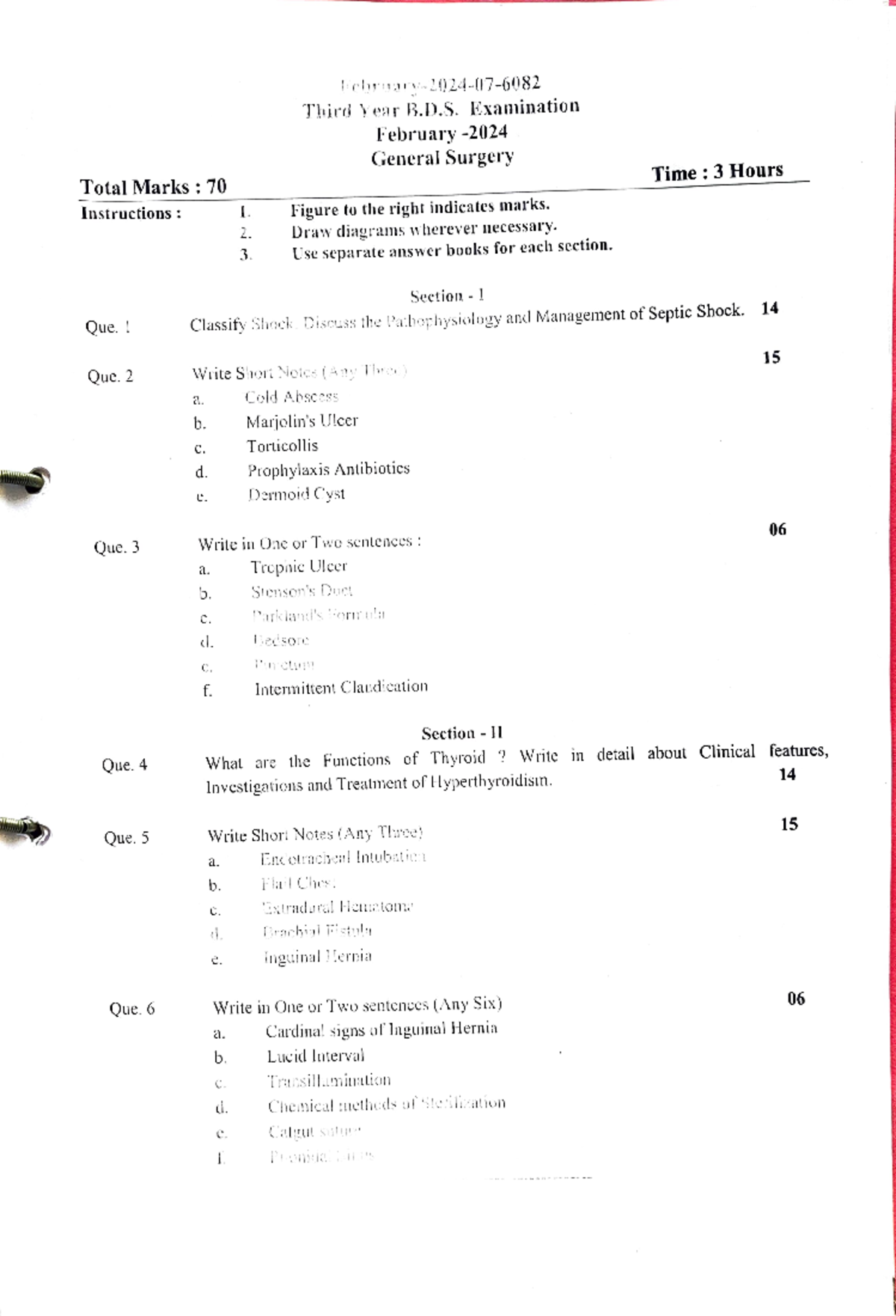 General Surgery Exam Papers Compilation for B.D. Third Year Students ...