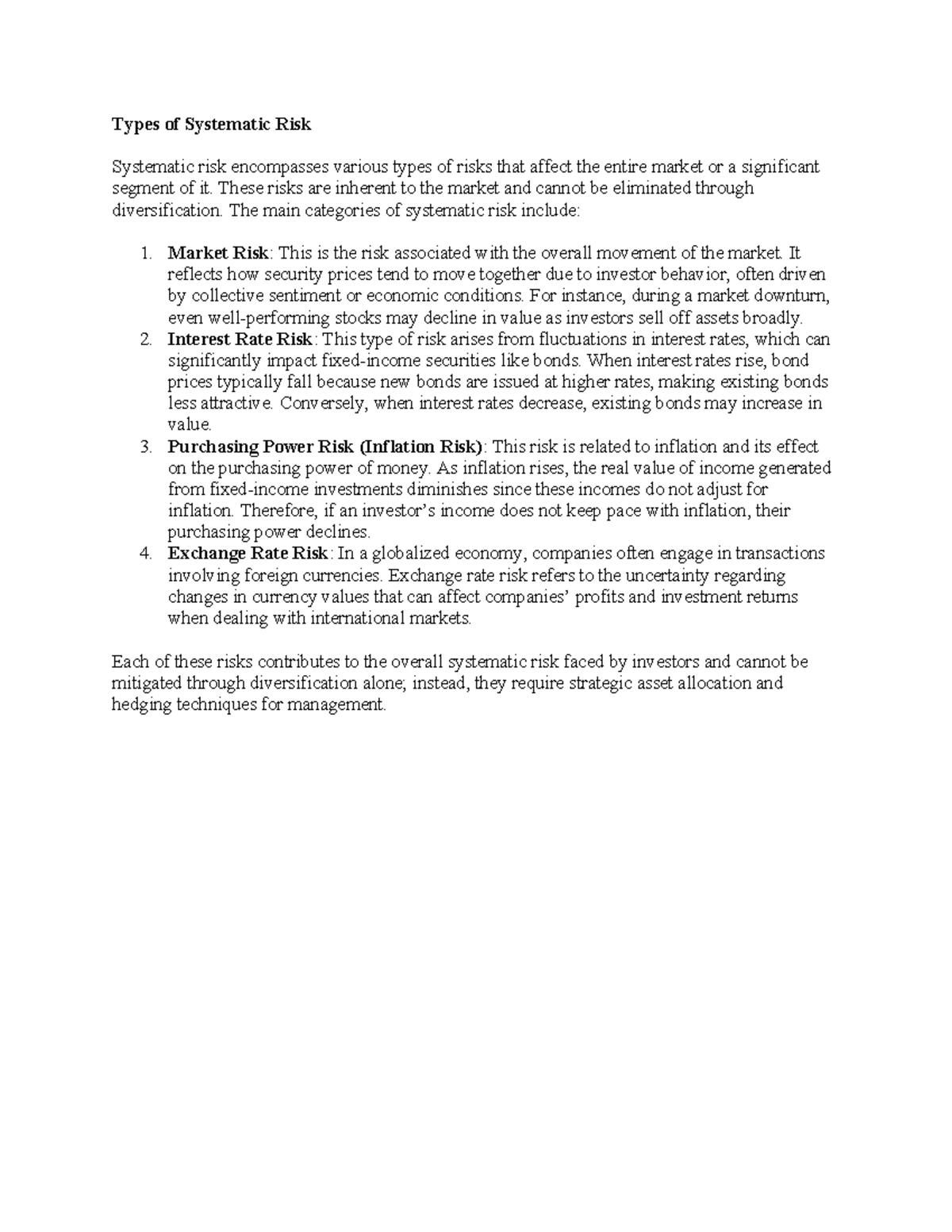 Types of Systematic and Unsystematic Risk: A Comprehensive Overview ...