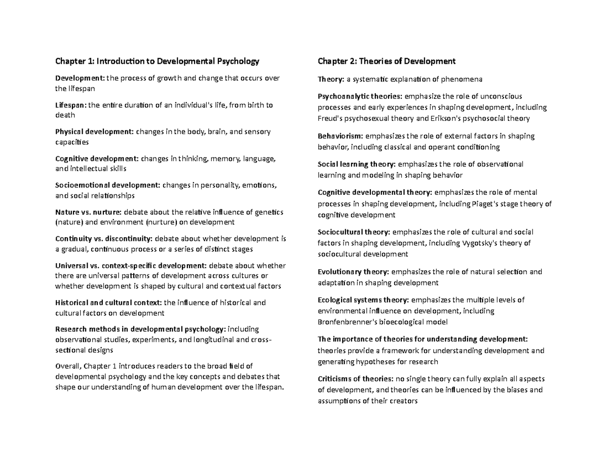PT 1 Reviewer - dev psych - Chapter 1: Introduction to Developmental ...