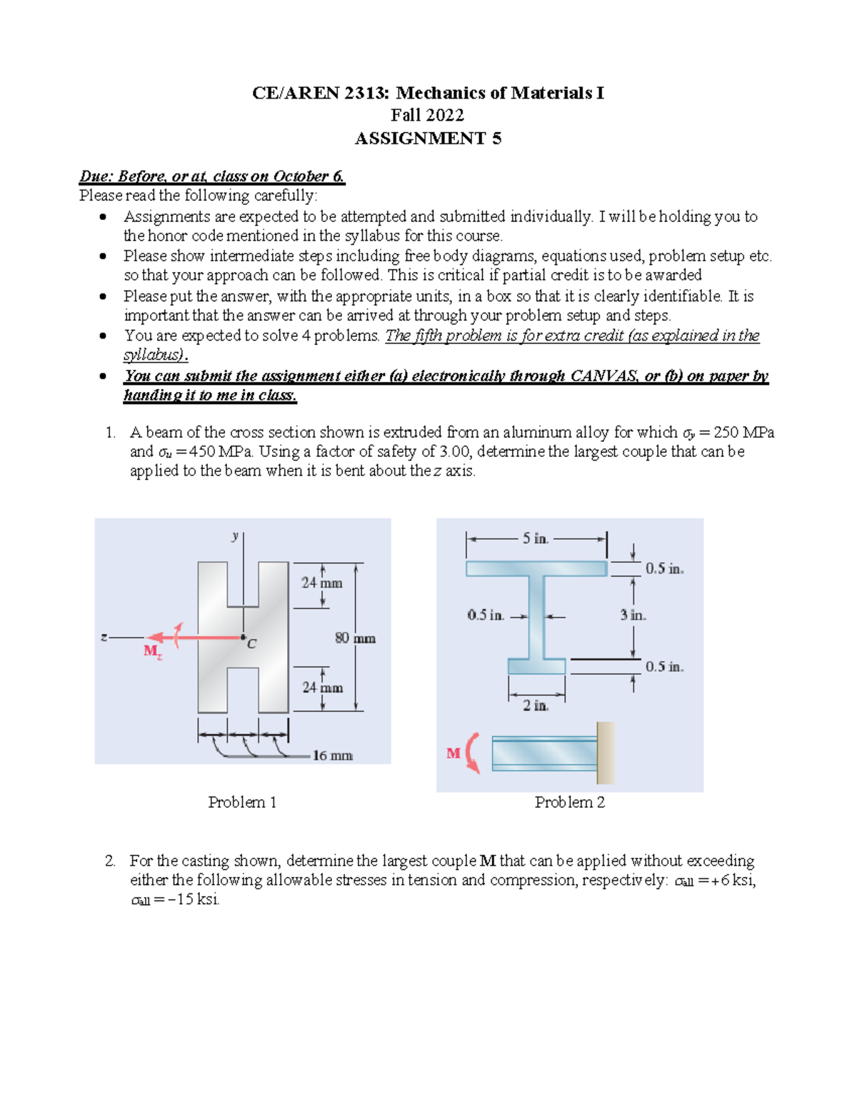 Assignment 5 Notes for CE 2313: Mechanics of Materials I - Studocu