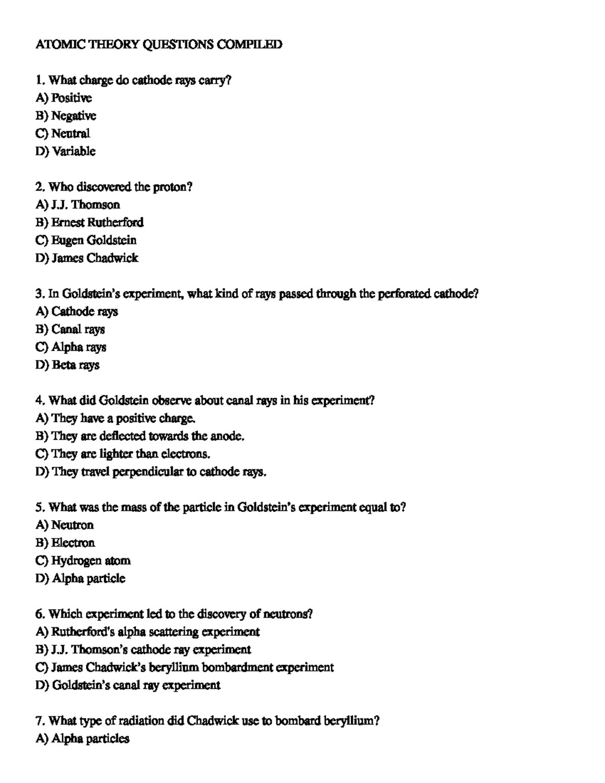 ATOMIC THEORY QUESTIONS COMPILATION - SMART KHING - Studocu