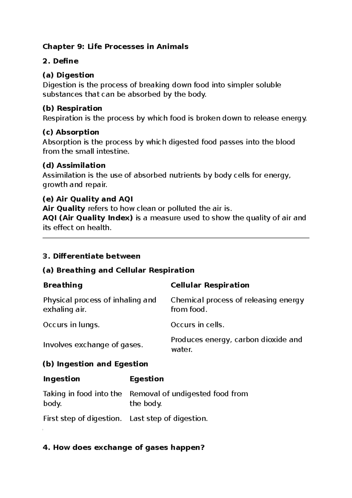 Chapter 9: Life Processes in Animals - Q&A on Digestion & Respiration ...