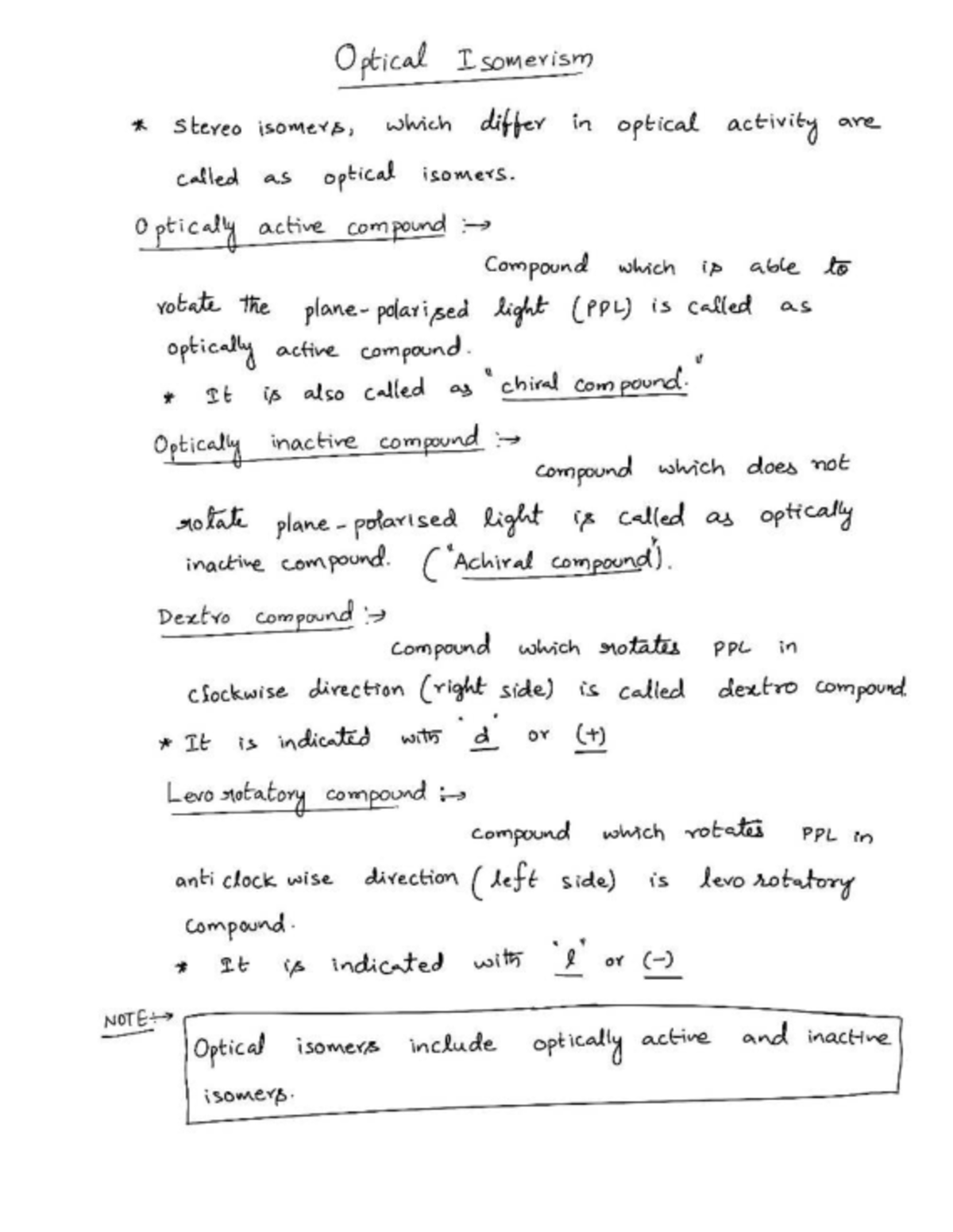 Optical Isomerism in Organic Chemistry: Key Concepts and Definitions ...
