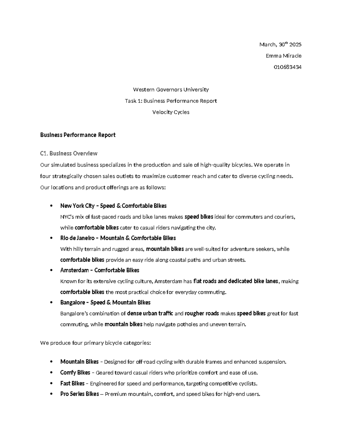 Business Performance Report Template - March, 30th 2025 Emma Miracle ...