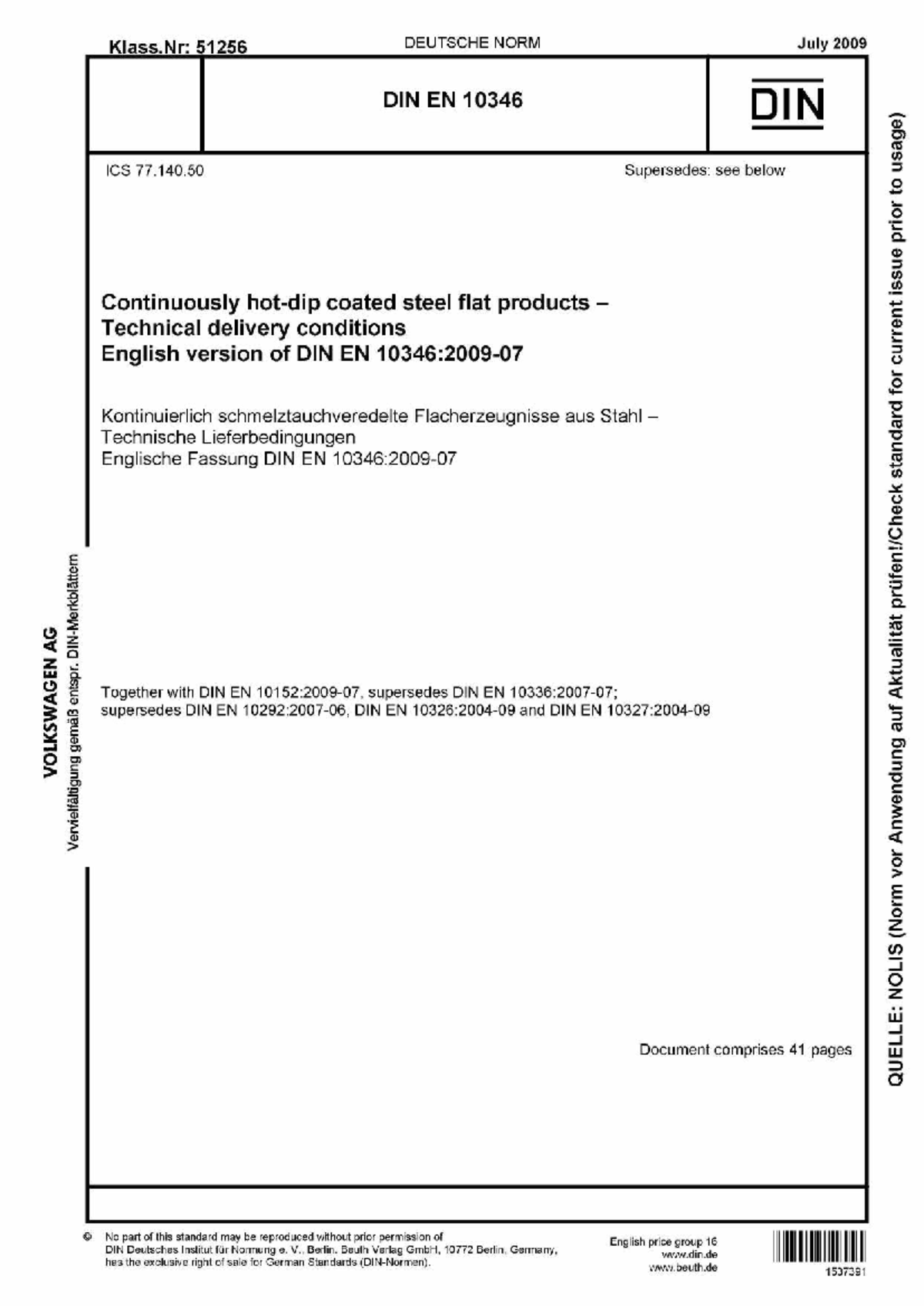 DIN EN 10346:2009 - Continuously Coated Steel Flat Products Standards ...