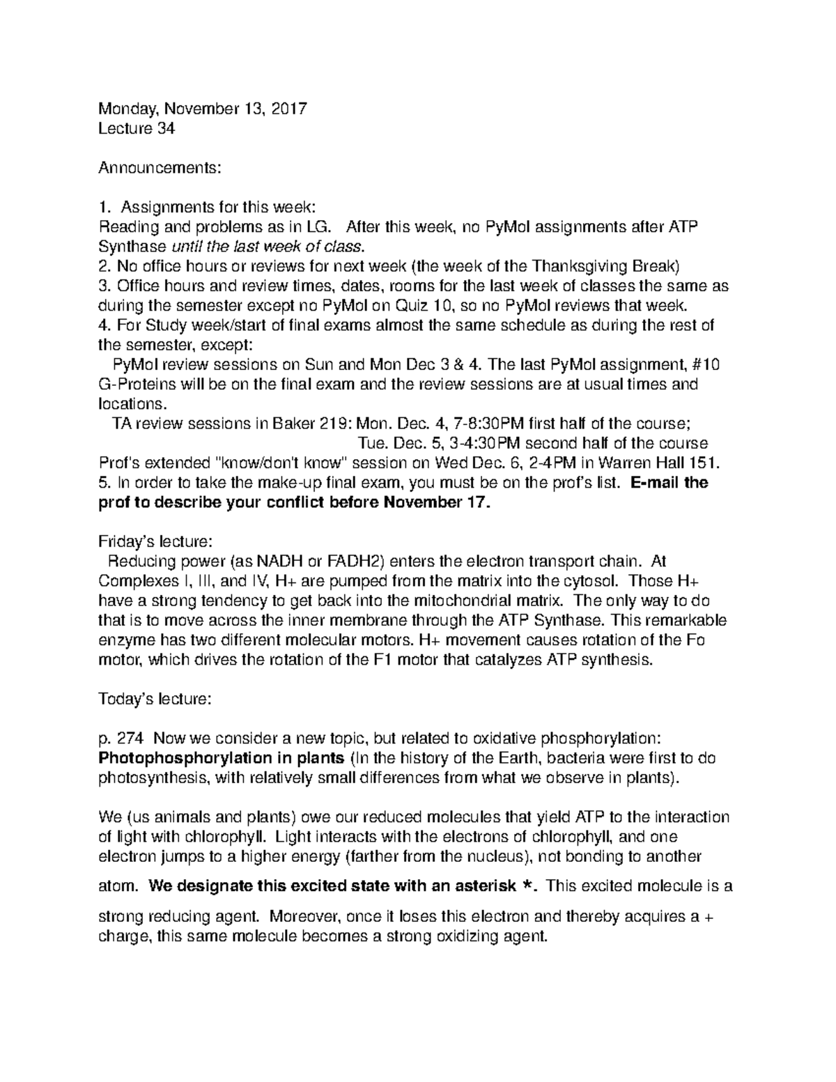 Lecture Note 34 - Monday ,Nov ember13,2017 Lect ur e34 Announcement s ...