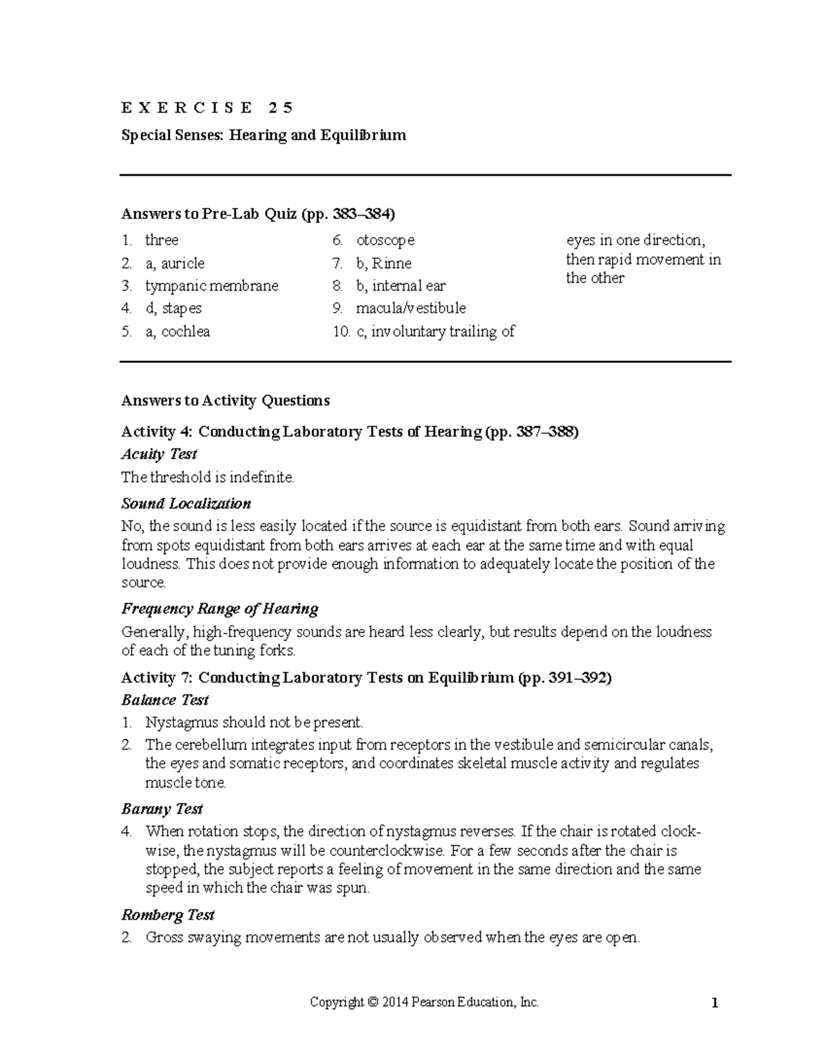 Exercise 25: Lab on Special Senses - Hearing & Equilibrium (Anatomy ...