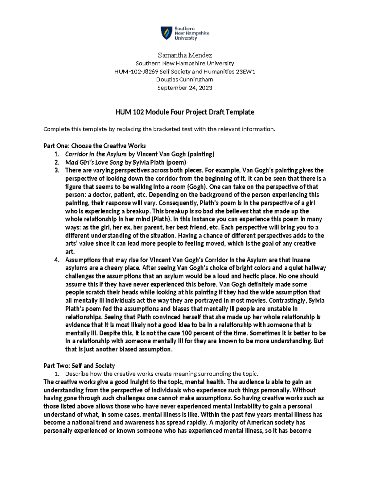 HUM 102 Module 4 Project Draft: Perspectives on Mental Health - Studocu