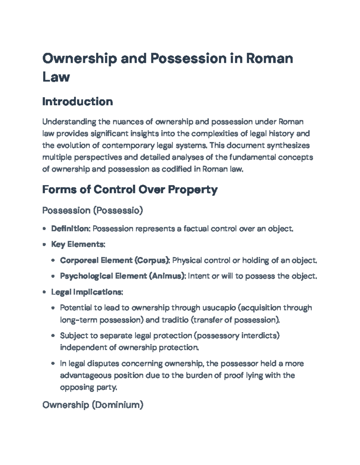 Ownership and Possession in Roman Law: Key Concepts and Legal ...