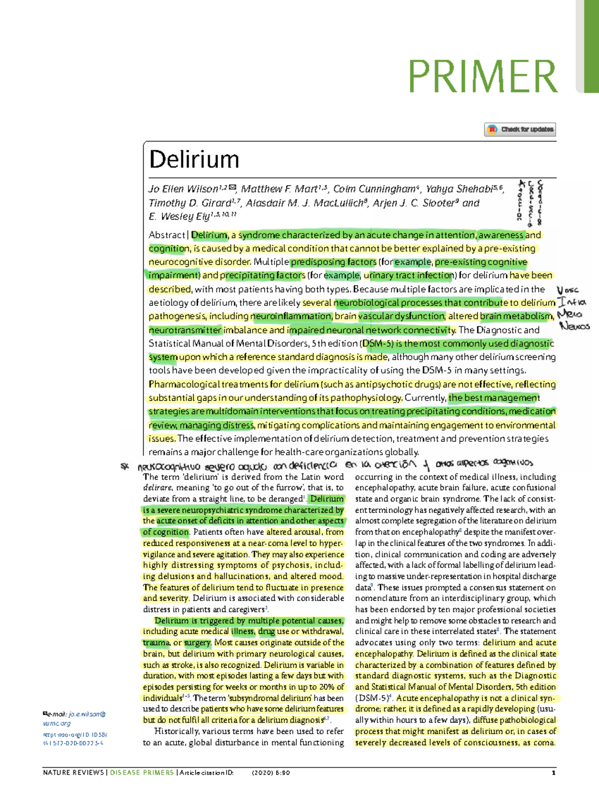 PRIMER: Understanding Delirium and Its Pathophysiology (2020) 6:90 ...
