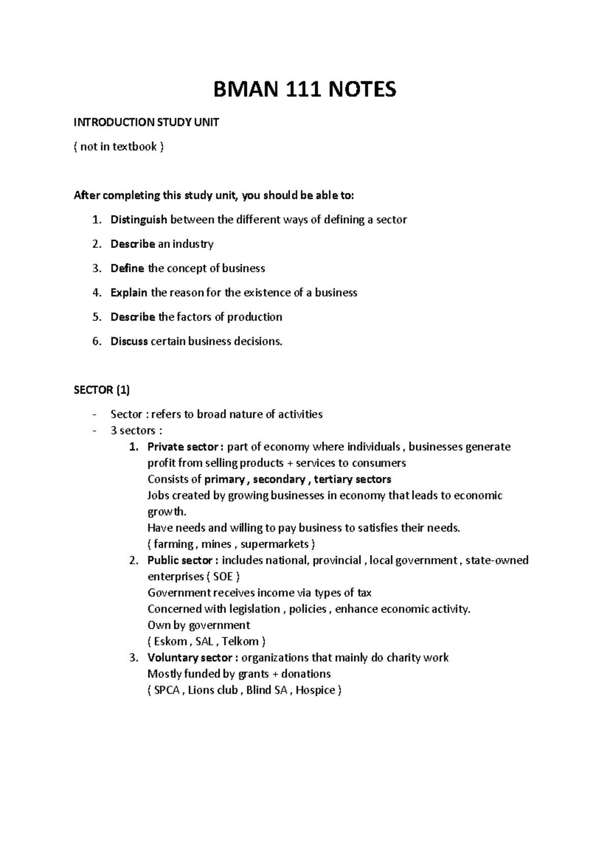 BMAN 111 Final Exam Notes: Understanding Business and Management ...