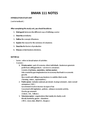 BMAN111 - NWU - Introduction To Business Management / Inleiding - Studocu