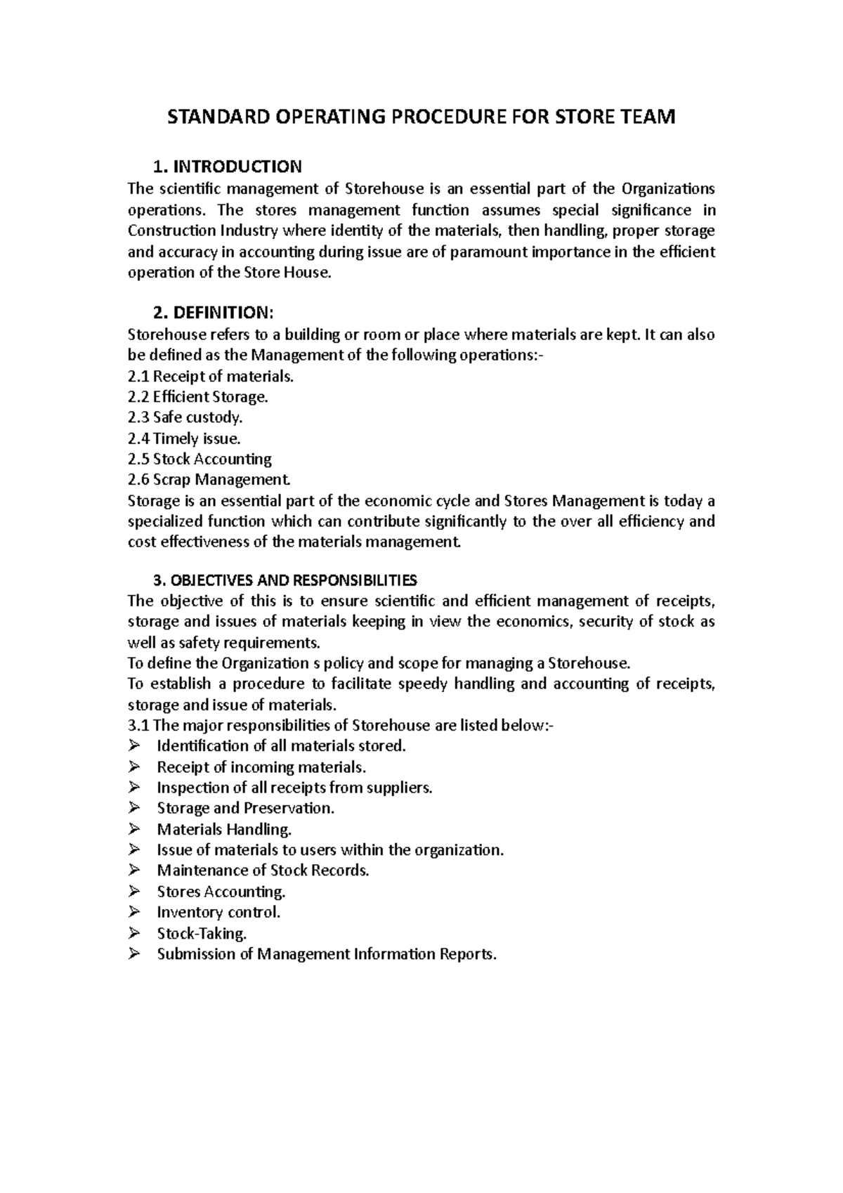 433840599 SOP for Effective Storehouse Management Procedure - Studocu