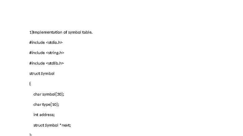 Implementation of Symbol Table and Lexical Analyzer (CS101) - Studocu